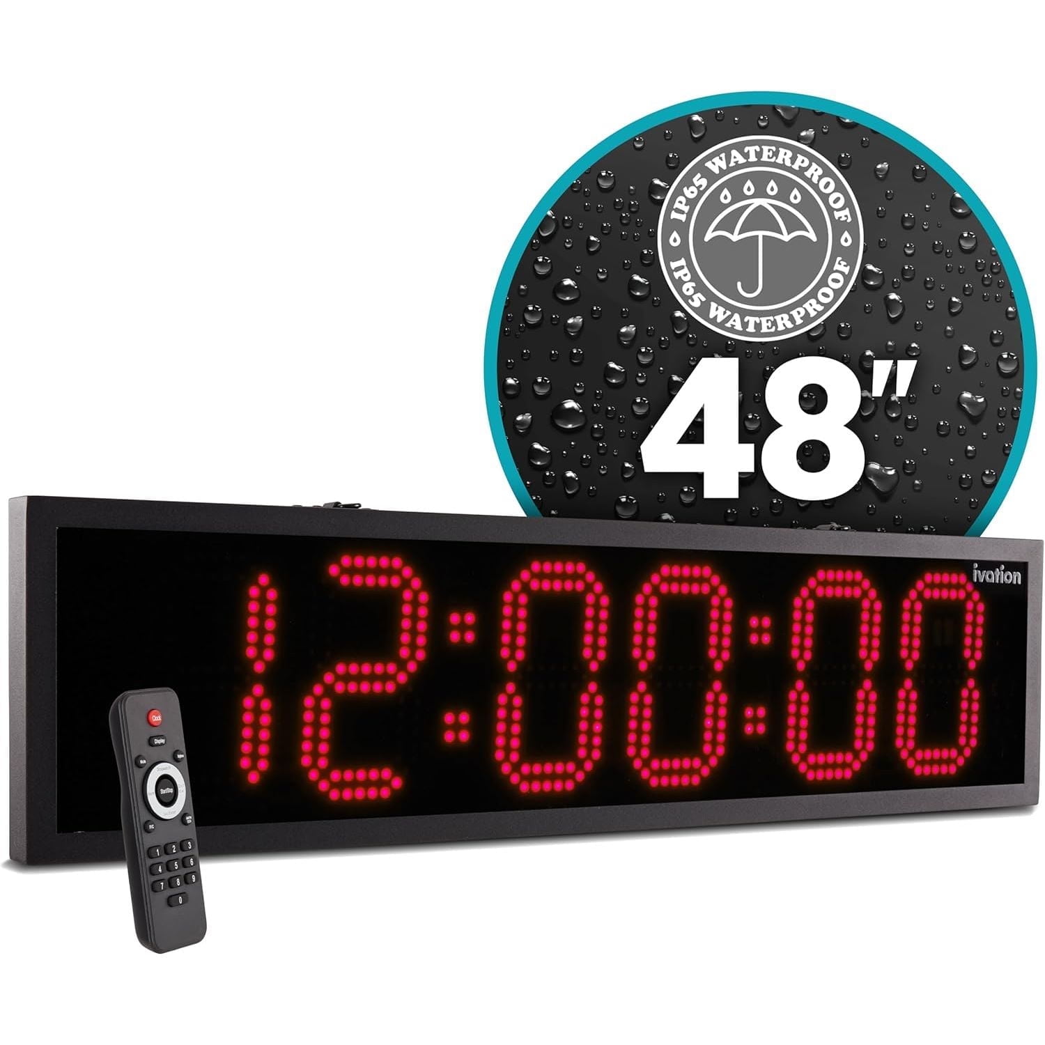 IVATION 48-Inch Waterproof Digital Clock with Stopwatch & Alarm for ...