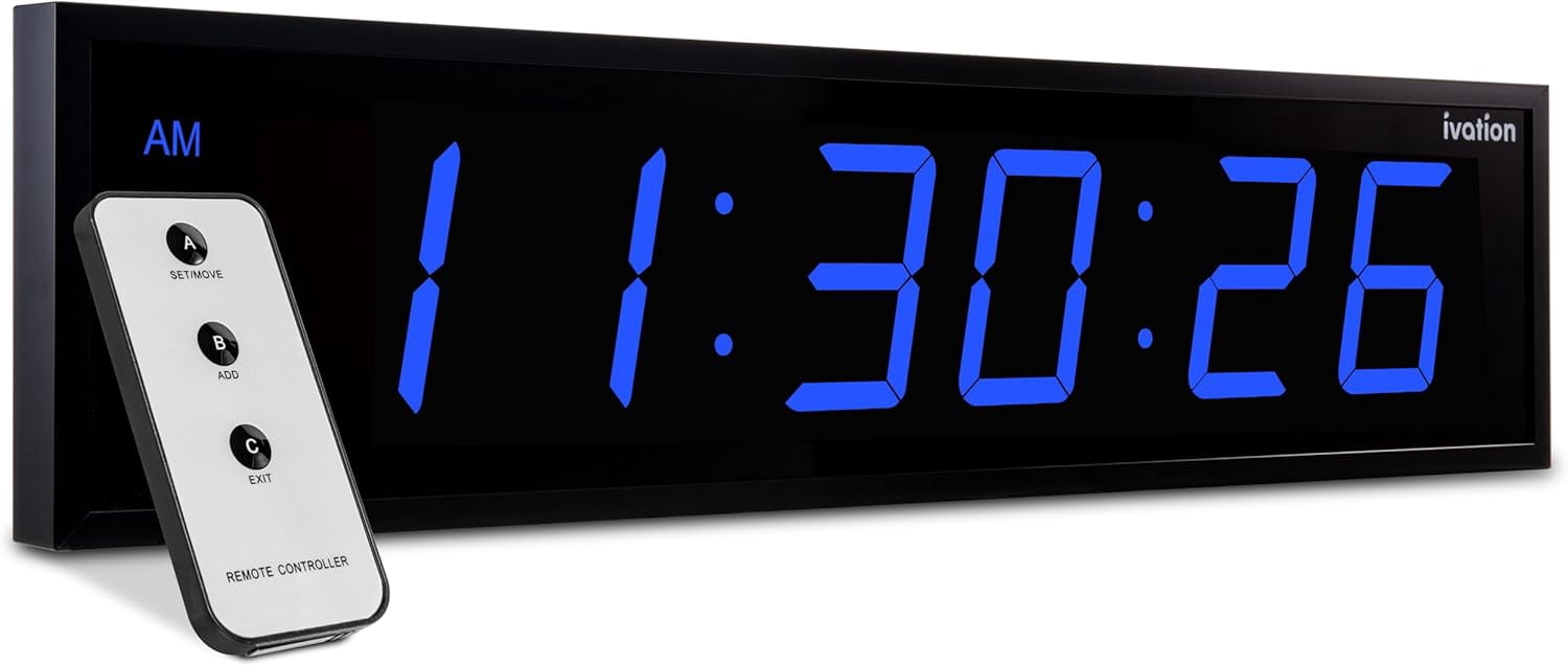 Ivation Oversized Large Digital Wall Clock - Big LED Digital Clock w ...