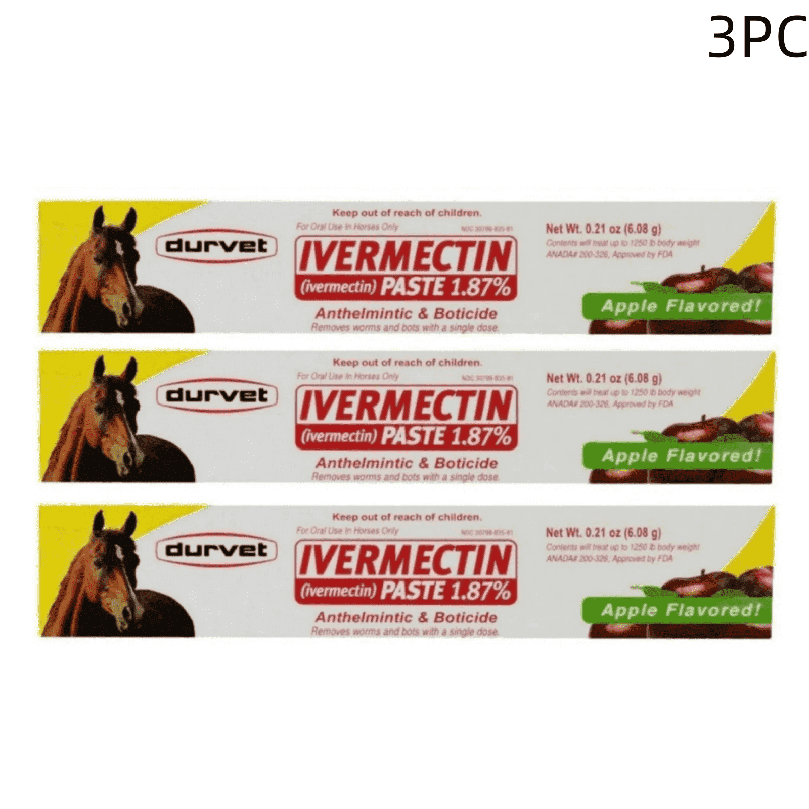 Ive-rm-ectin 3 Pack of Paste Paste for Horses 1.87% (0.21 oz)，Apple ...
