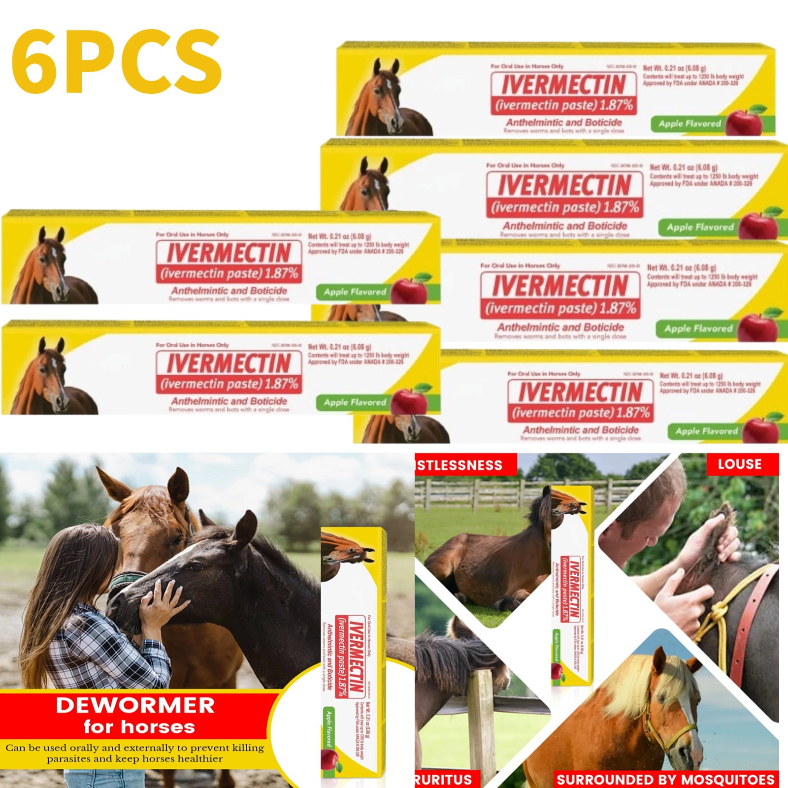 Iver-Mectin Gel Dewormer For Horses - Apple Flavored, Broad Spectrum ...