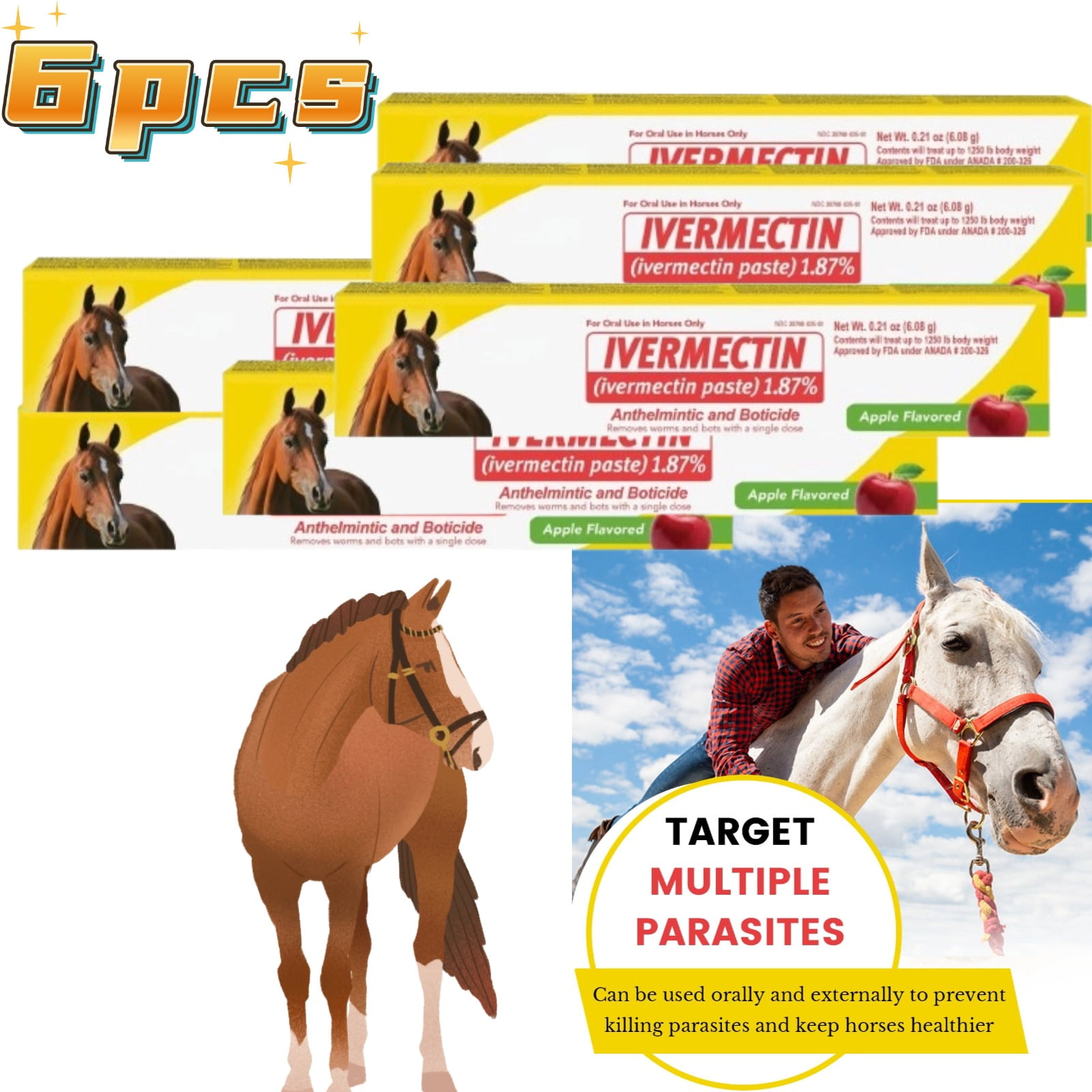 Iver-Mectin Gel Dewormer For Horses - Apple Flavored, Broad Spectrum ...