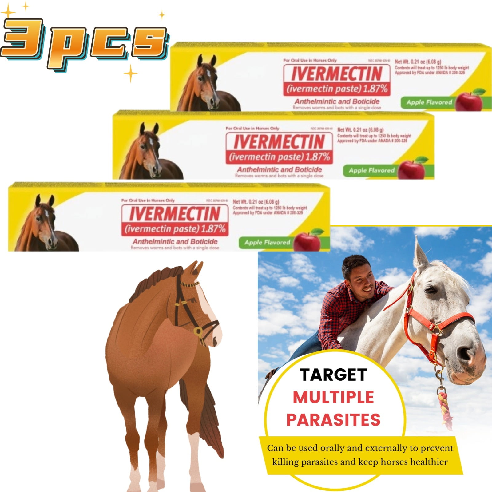 Iver-Mectin Gel Dewormer For Horses - Apple Flavored, Broad Spectrum Dewormer Paste - Effective ...