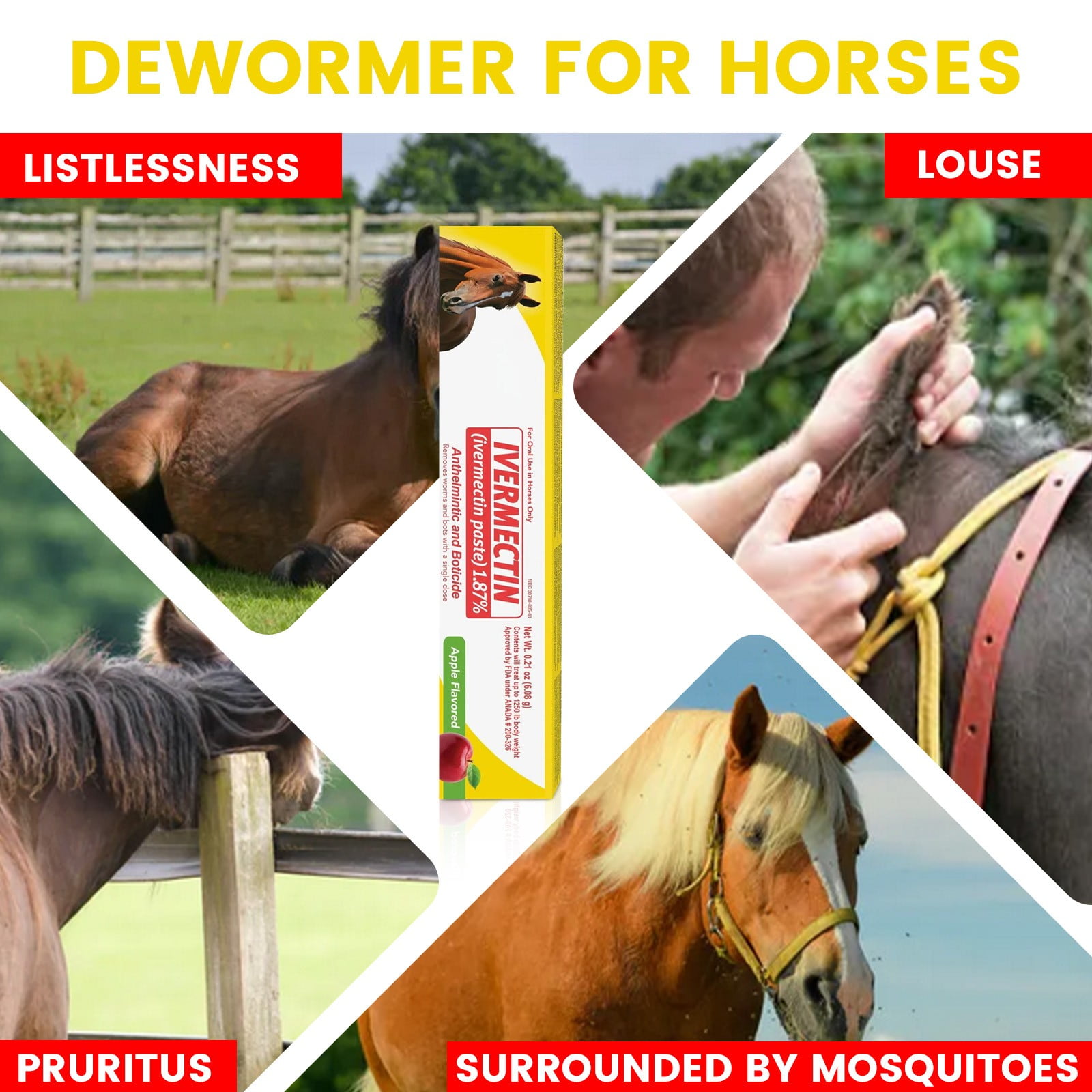 Iver-Mectin Gel Dewormer For Horses - Apple Flavored, Broad Spectrum Dewormer Paste - Effective ...