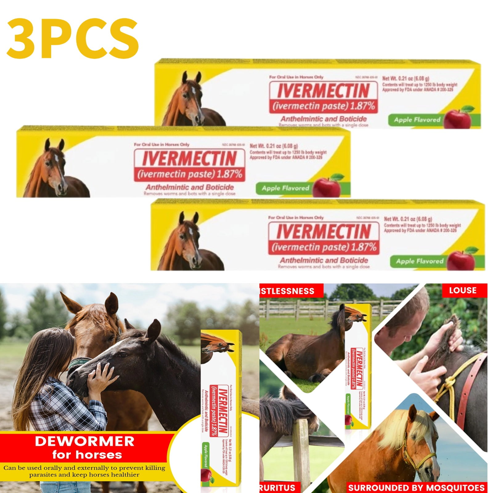 Iver-Mectin Gel Dewormer For Horses - Apple Flavored, Broad Spectrum ...