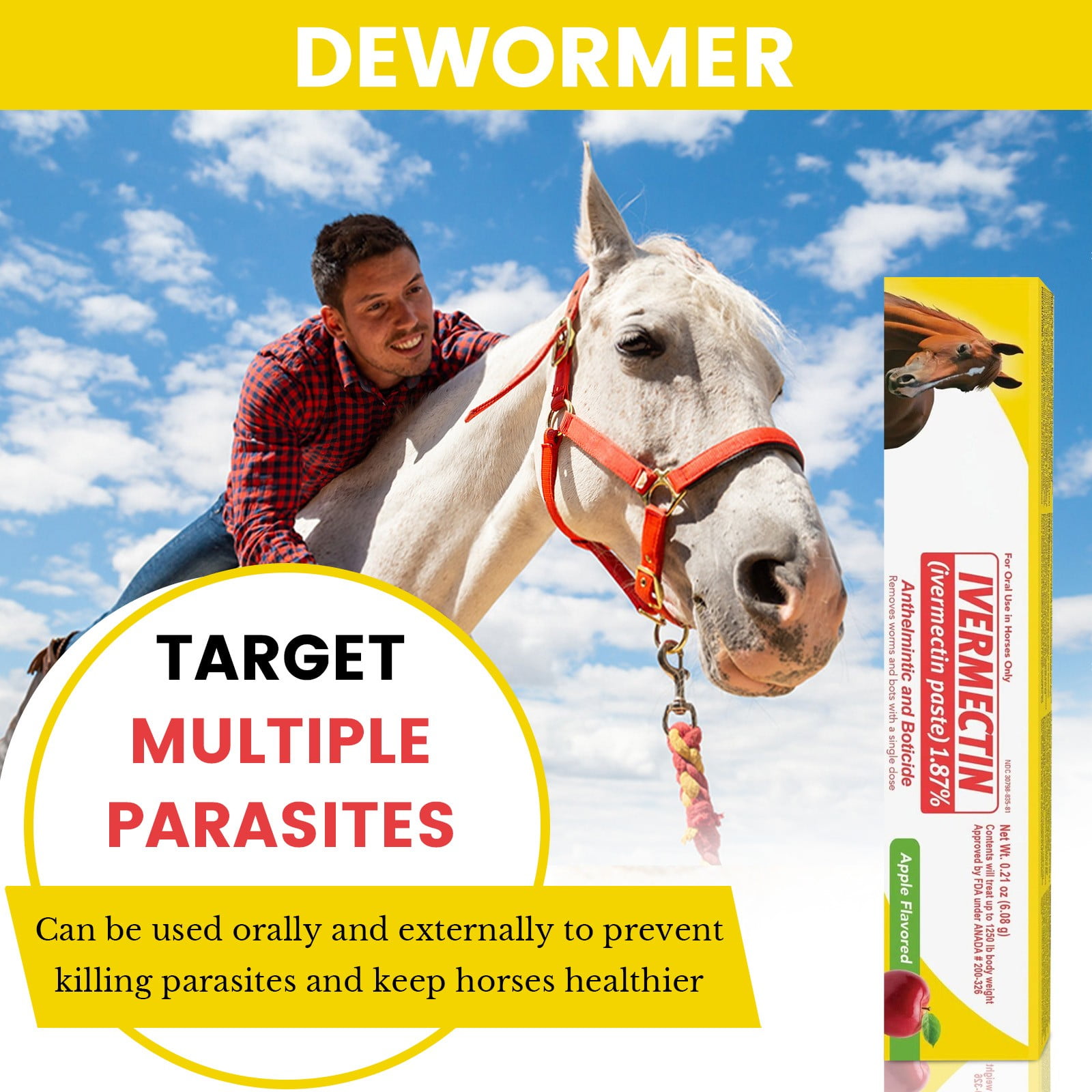 Iver-Mectin Gel Dewormer For Horses - Apple Flavored, Broad Spectrum ...