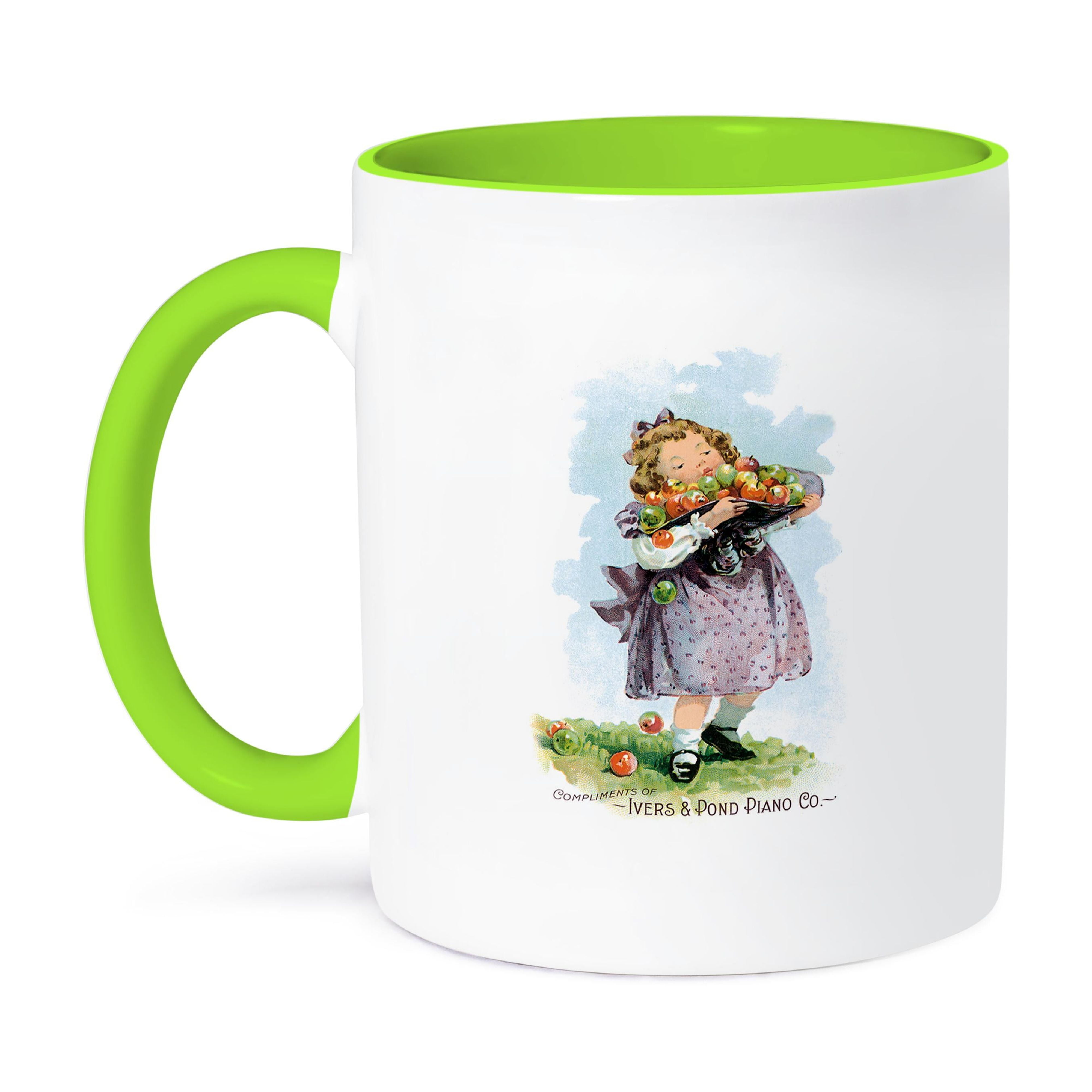 3dRose, Ivers and Pond Piano Company Little Girl in Lavender Dress Carrying a Hat Full of Apples ...