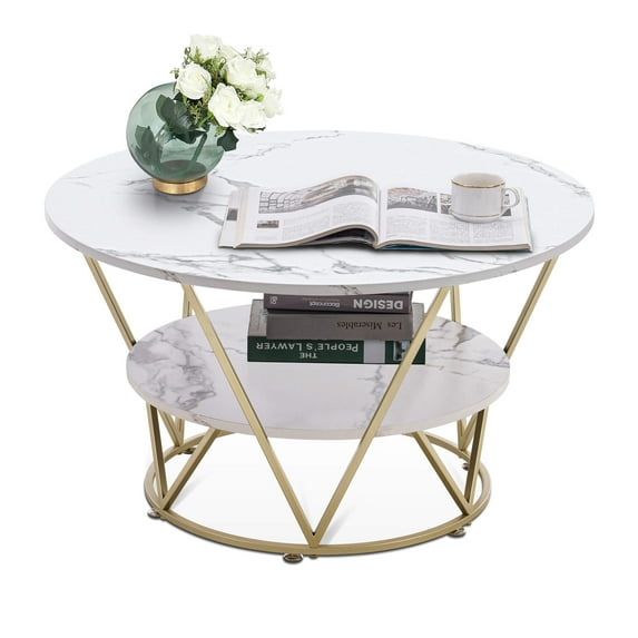 Ivinta Small 2-Tier Round Coffee Table, 31.5 Inch Marble Top Center ...