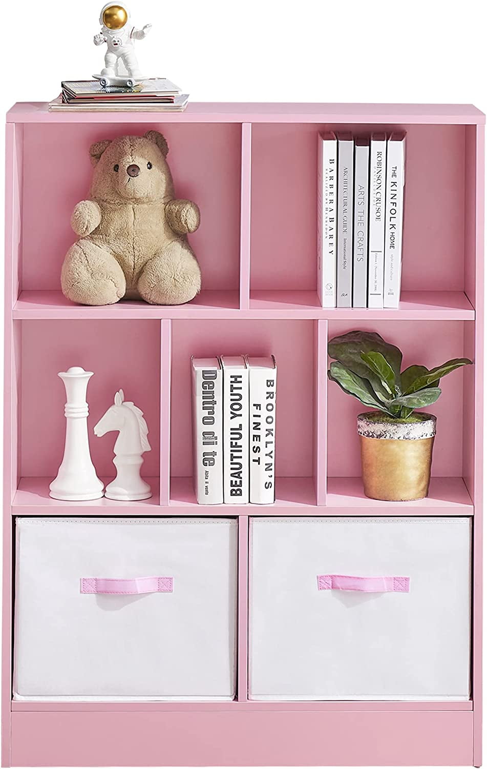 Ivinta 3-Tier Pink Bookcase Bookself with Open Shelves for Kids ...