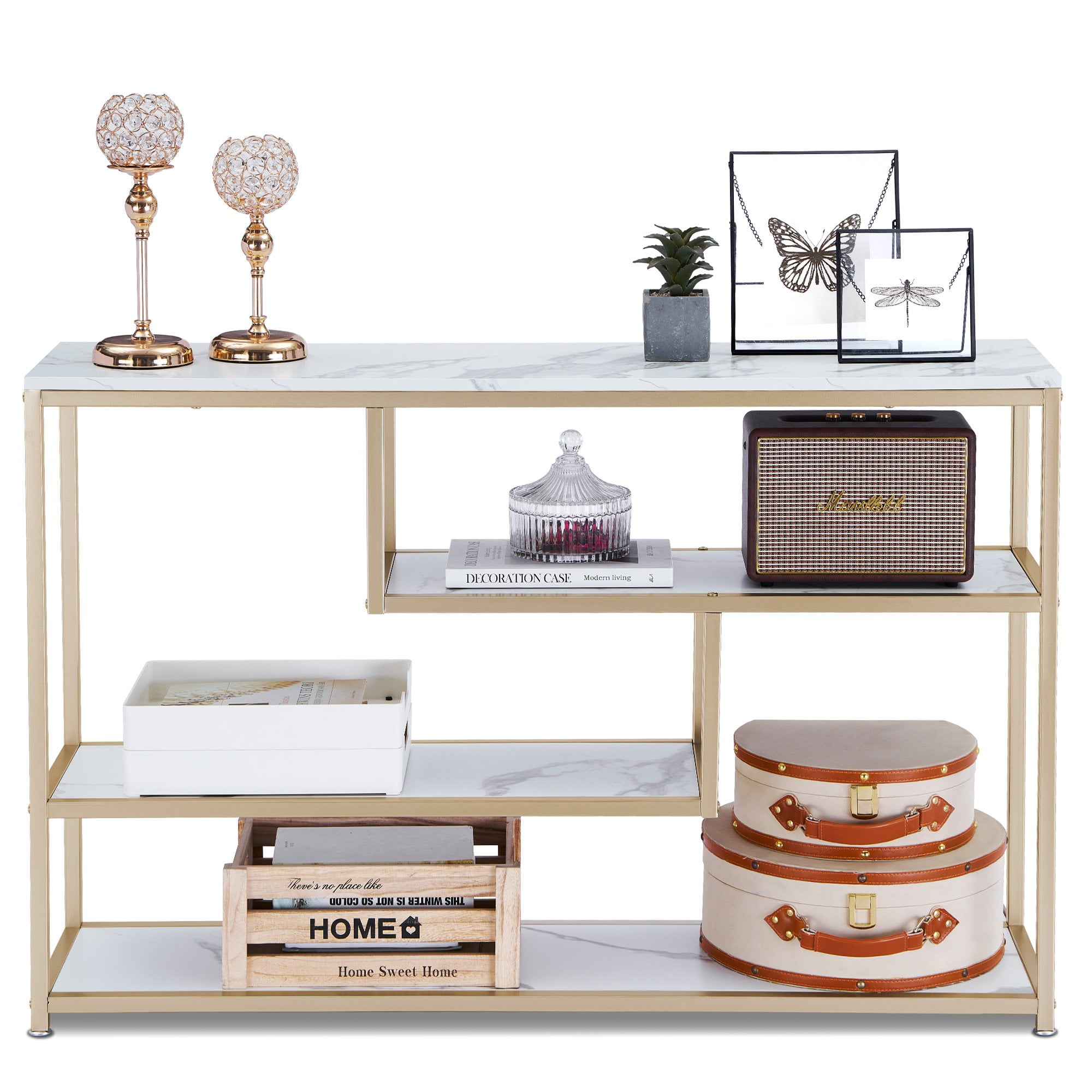 Free Shipping! Ivinta 3-Tier White Marble Console Table with Shelves ...