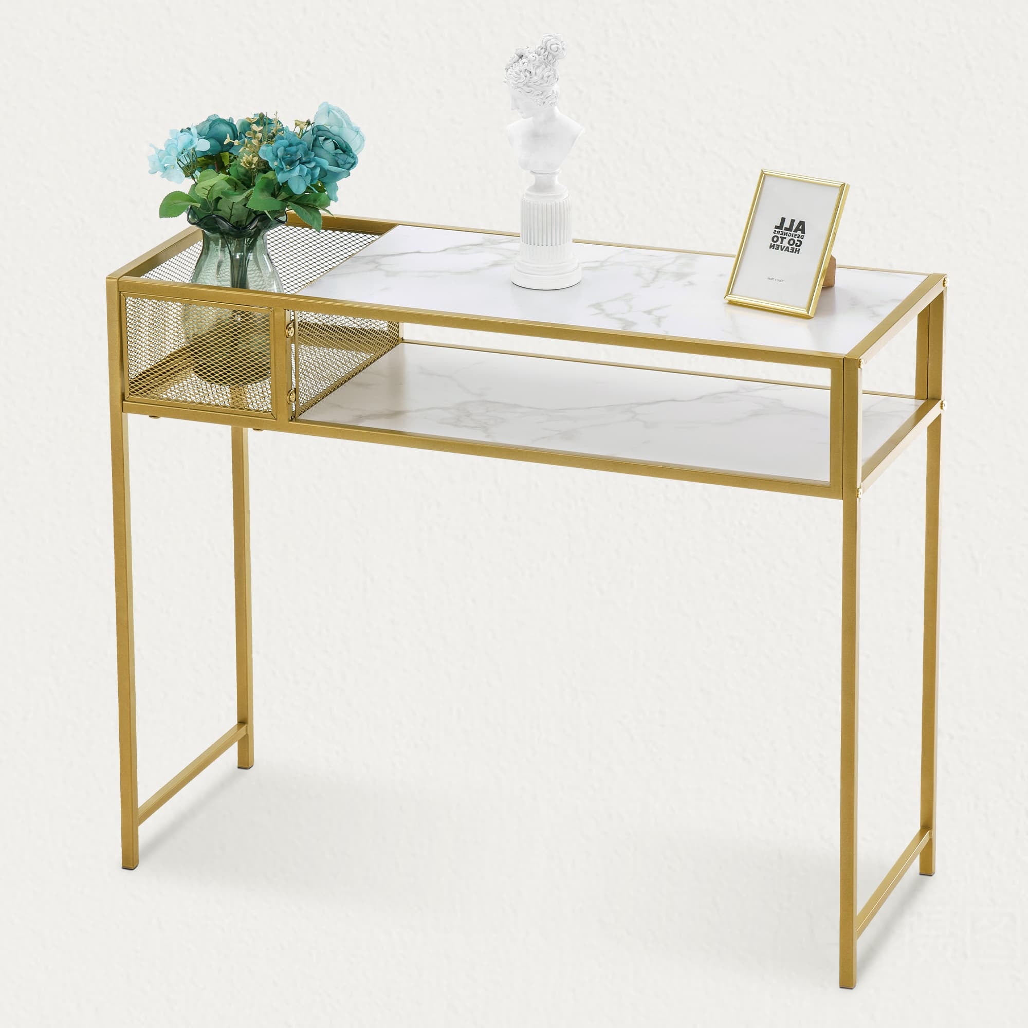 Ivinta Console Table, Modern Space-Saving Tempered Glass Console Table ...