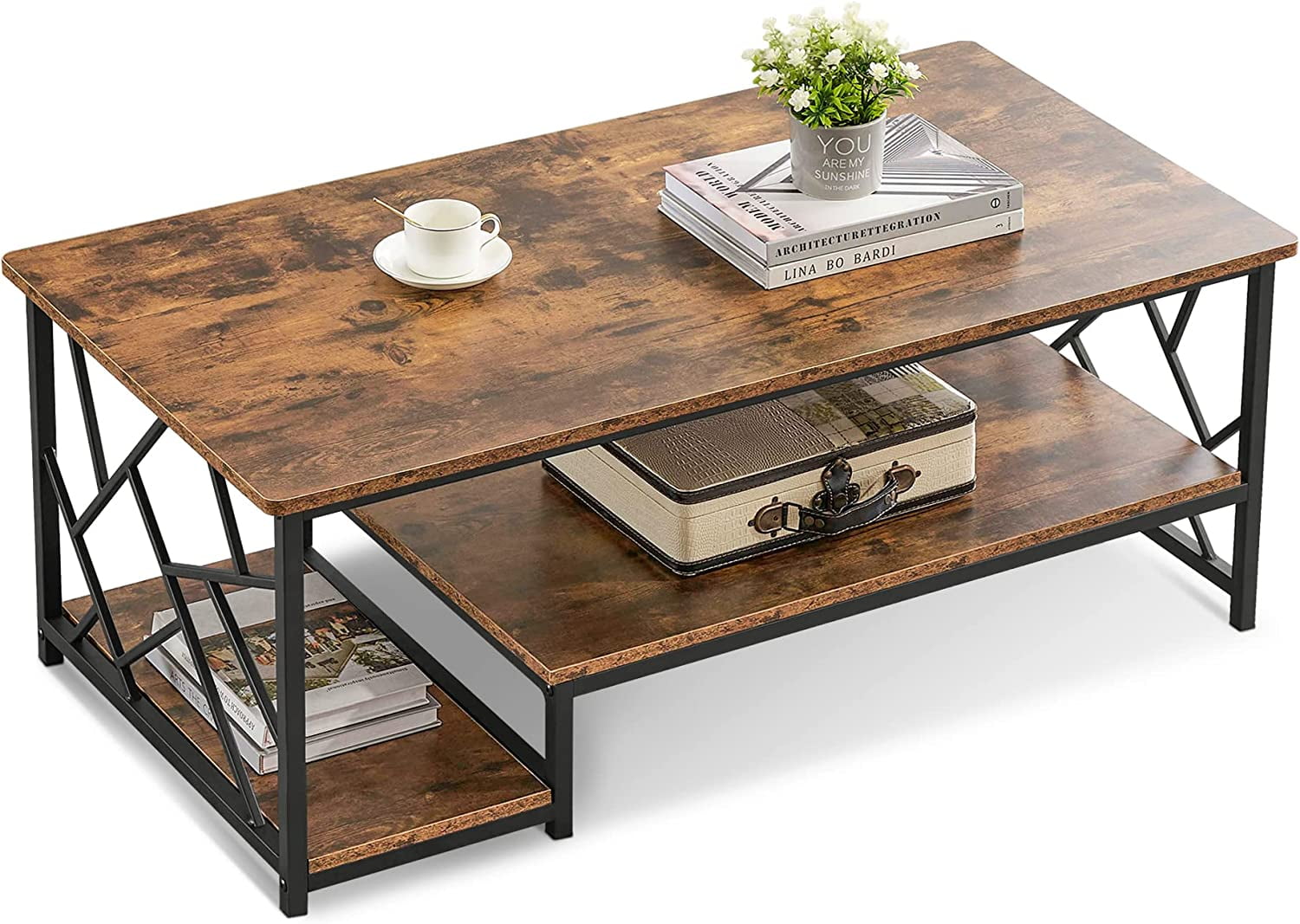 Ivinta Coffee Table with Black Metal Frame for Living Room, Industrial ...
