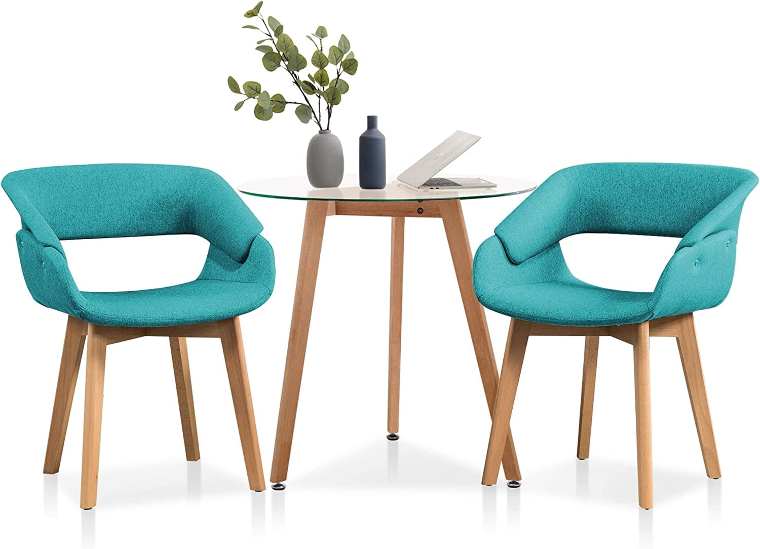 Ivinta Modern Small Dining Set for 2 Round Glass Table with Yellow Chairs Grey Walmart