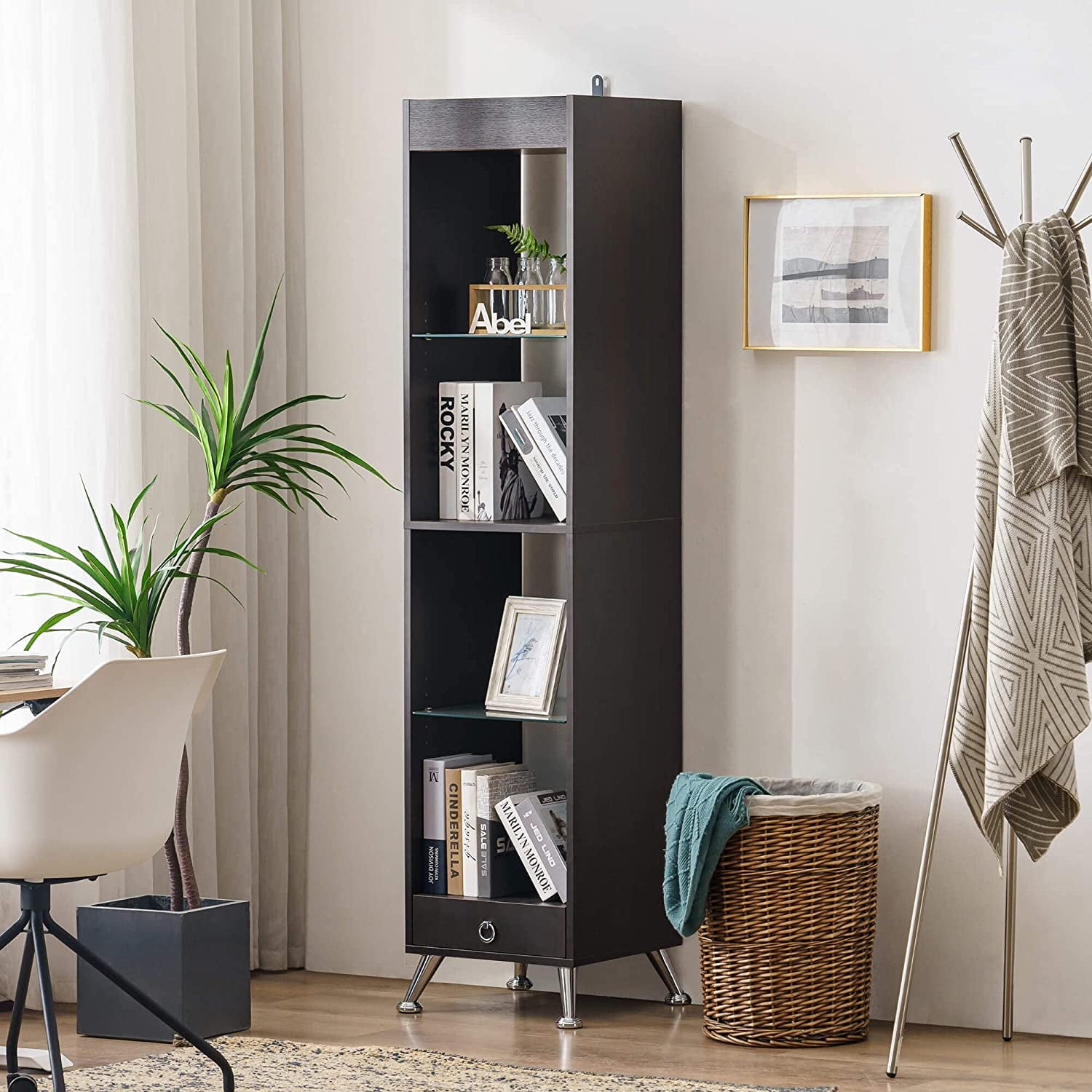 Ivinta Tall Narrow Bookshelf for Entryway, Storage Display Shelves with ...