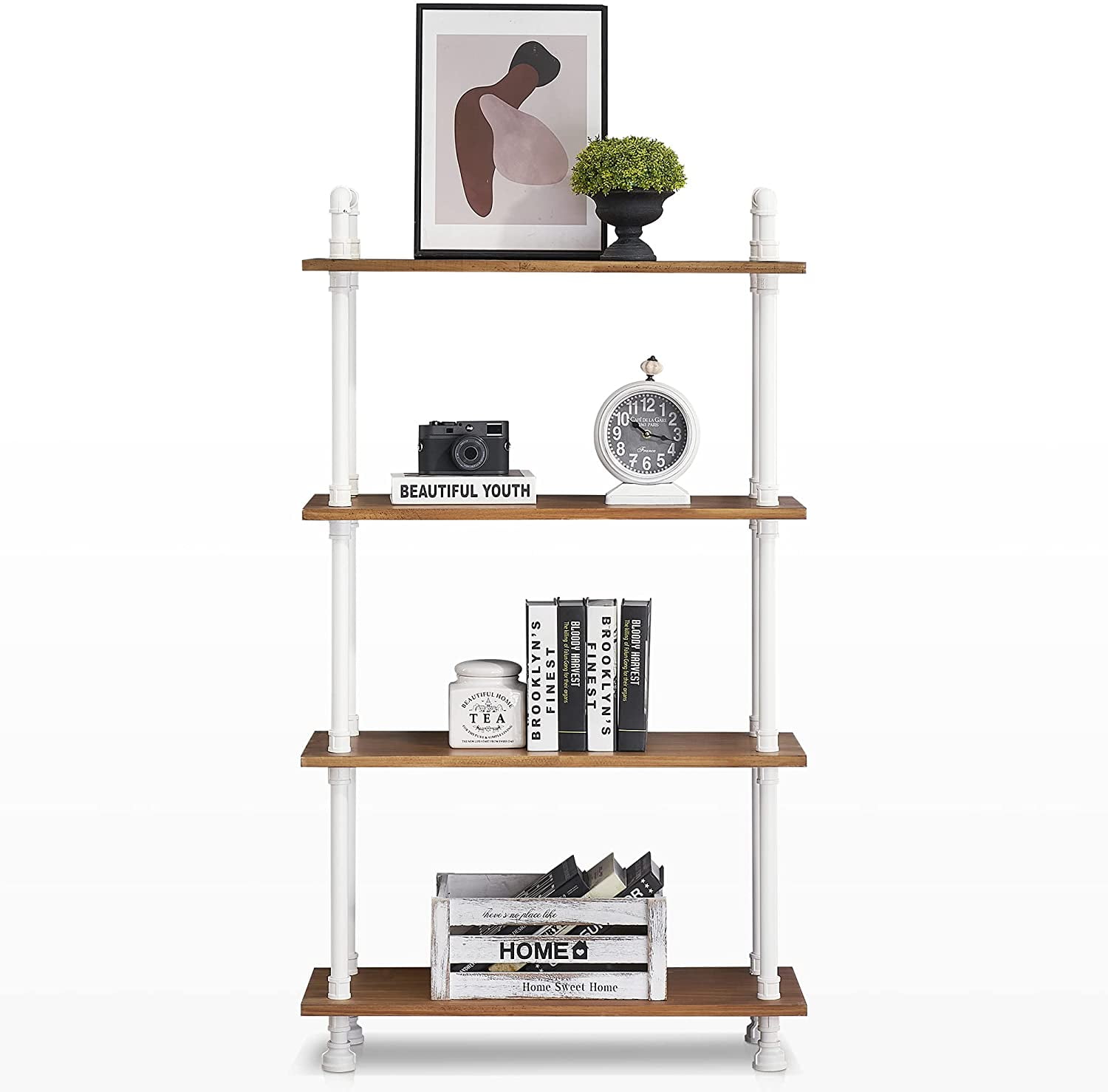 Ivinta Vintage Walnut Solid Wood Bookcase, Ladder Vertical Bookshelves ...