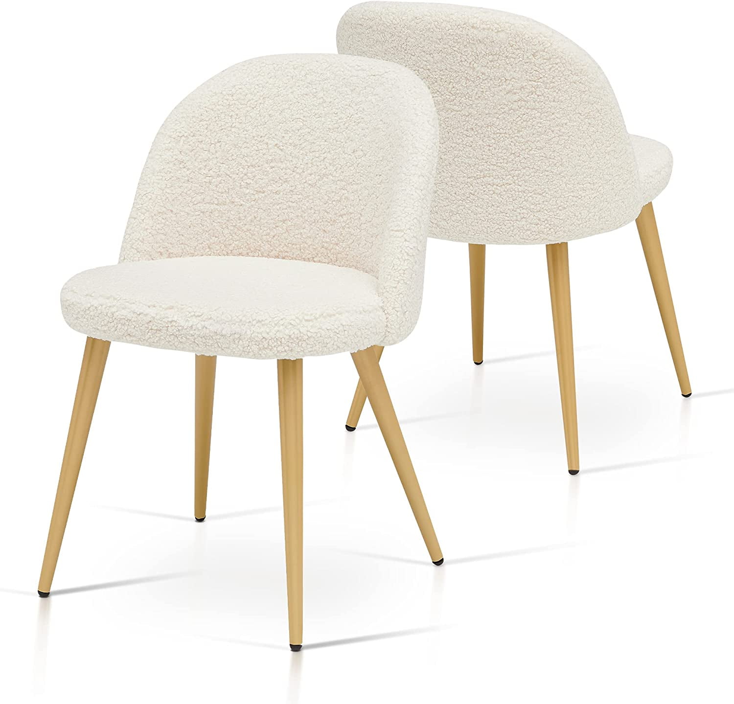 Ivinta Modern White Sherpa Dining Chairs Set of 2 with Gold Legs for ...