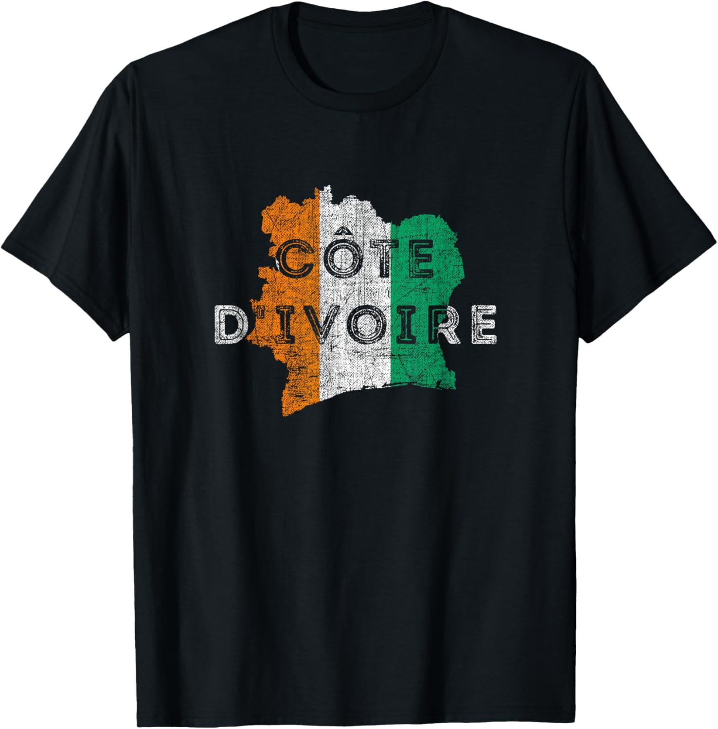 Ivorian Map and Flag - Distressed Ivory Coast Souvenir T-Shirt ...