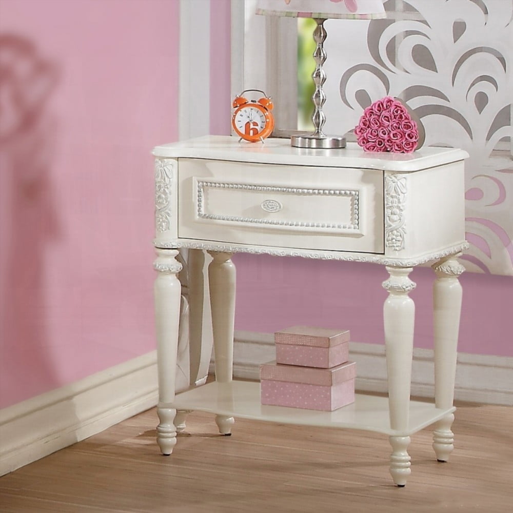 Ivory 1-Drawer Nightstand Having a Bottom Shelf and Soft Ivory Finish ...