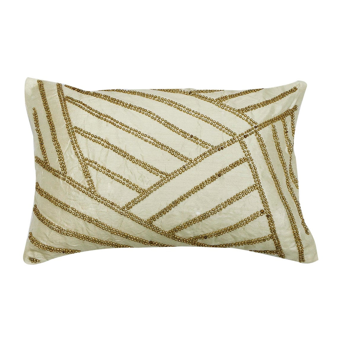 Ivory 12"x24" (30x60 cm) Lumbar Pillow Covers, Silk Wooden Beads Oblong ...