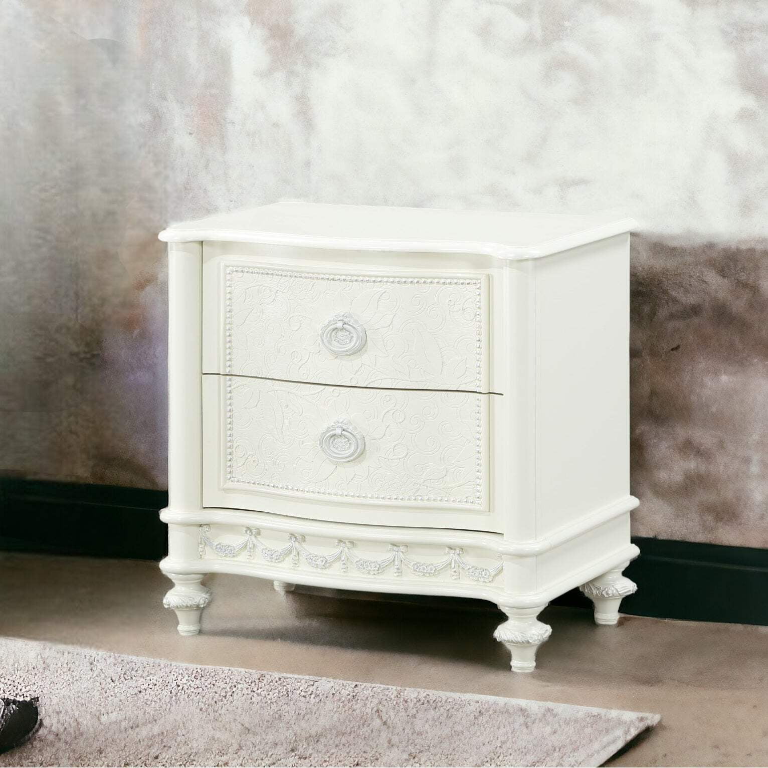 Ivory 2 Drawer Nightstand Ivory 2 Drawers Bedroom Rectangle Drawers ...