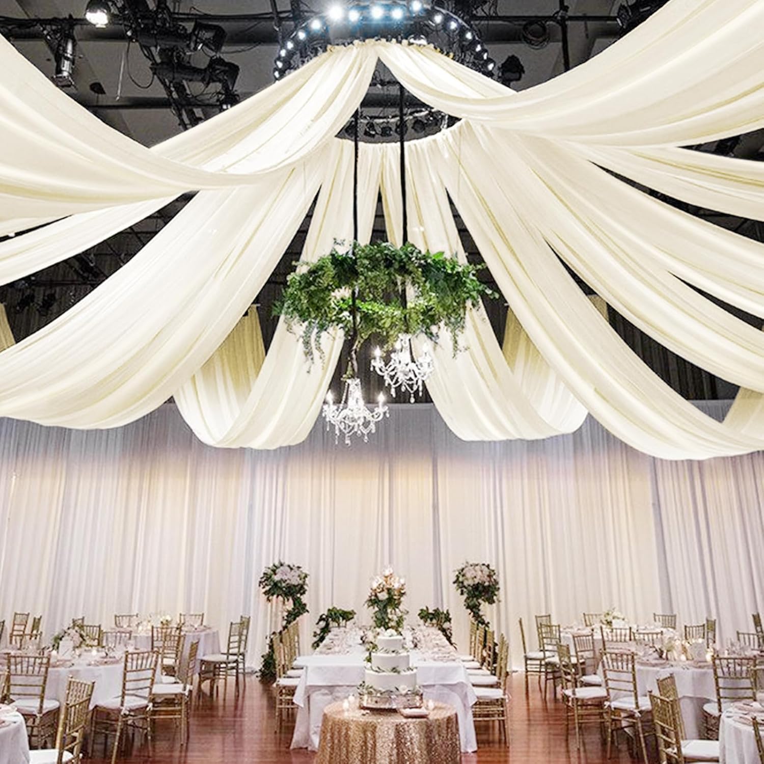 Ivory 6 Panels Ceiling Drapes for Wedding 5ftx30ft Premium Smooth Satin ...