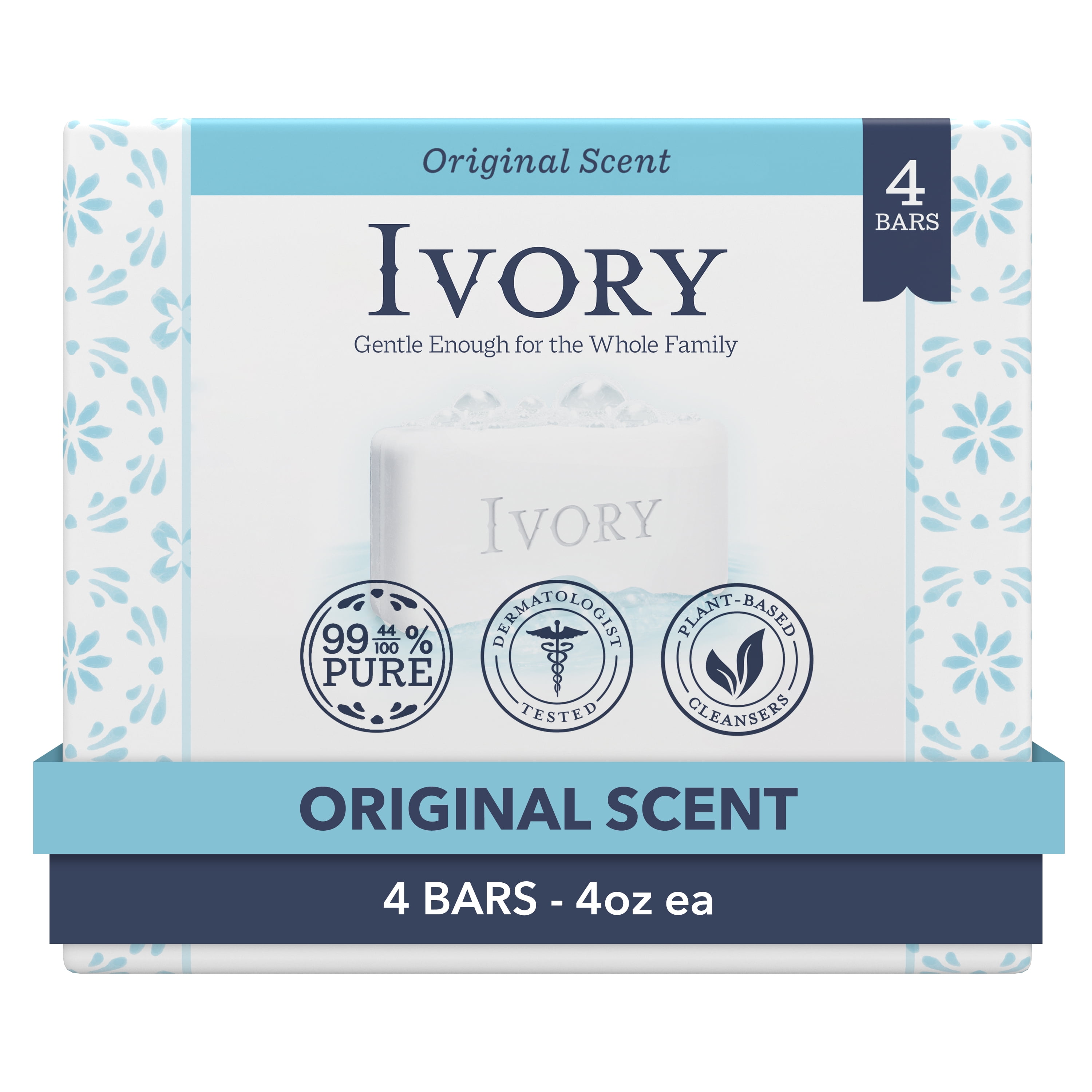 Ivory Bar Soap, Original Scent, All Skin Types, 4 Count, 4 Ounces Each ...