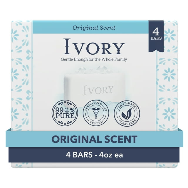 Ivory Bar Soap, Original Scent, All Skin Types, 4 Count, 4 Ounces Each ...