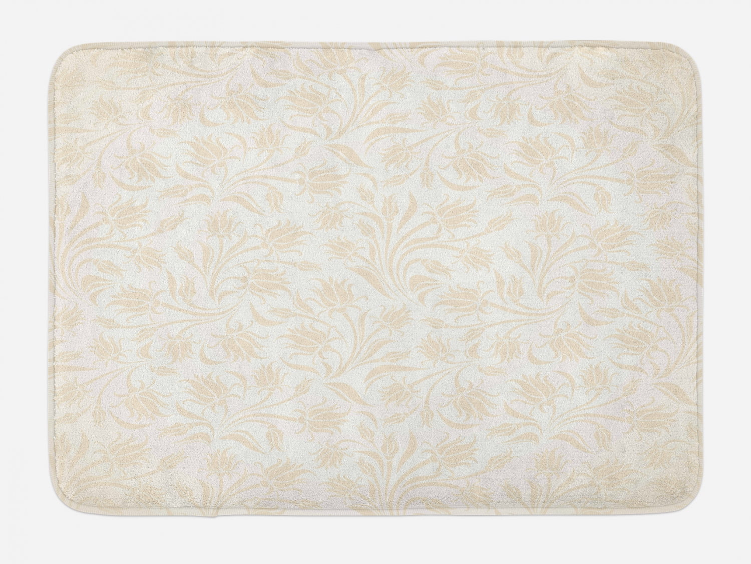 Ivory Bath Mat, Baroque Style Curved Leaves and Floral Blooms Artistic ...
