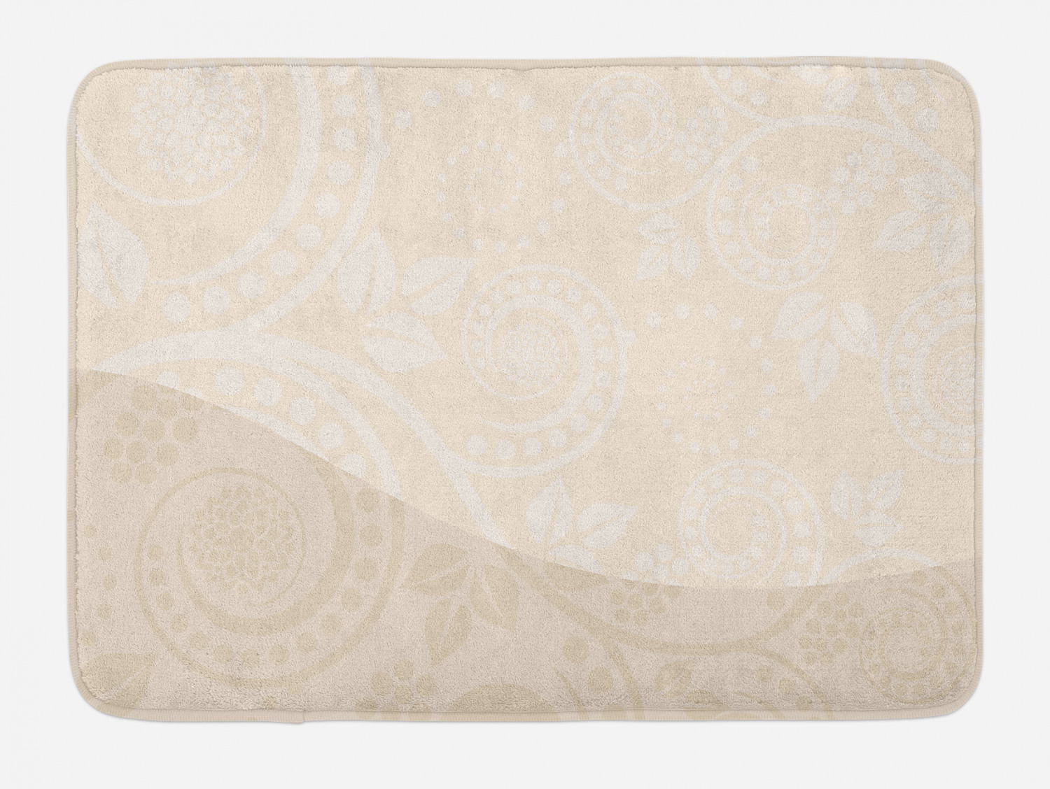 Ivory Bath Mat, Shabby Chic Ornamental Floral Curved Leaves Blooms ...
