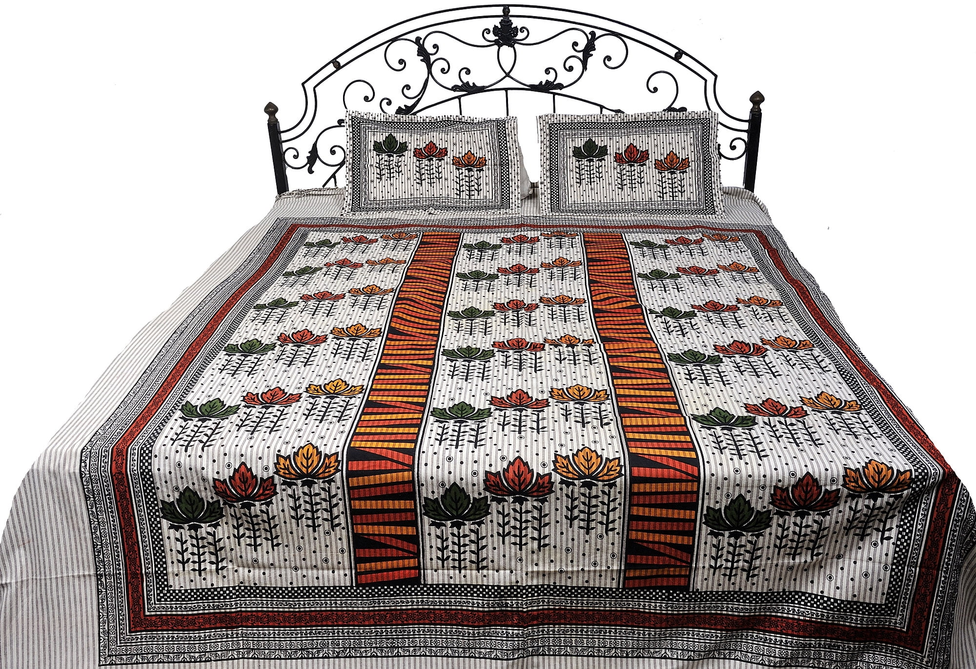 Ivory Bedspread from Pilkhuwa with Printed Maple Leaves - Pure Cotton ...