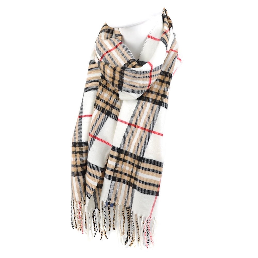 Ivory/Beige/Black Plaid Fall/Winter Scarf for Men & Women-Plaid Color ...