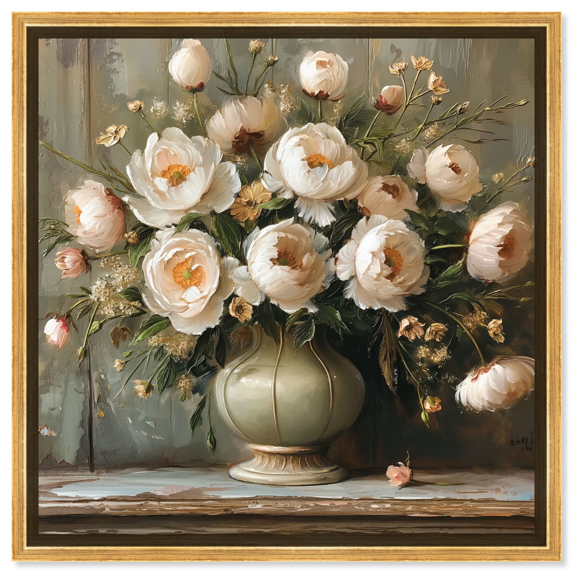 Ivory Blooms Bouquet Canvas Floral Glam Art by Art Remedy, Gold Frame ...