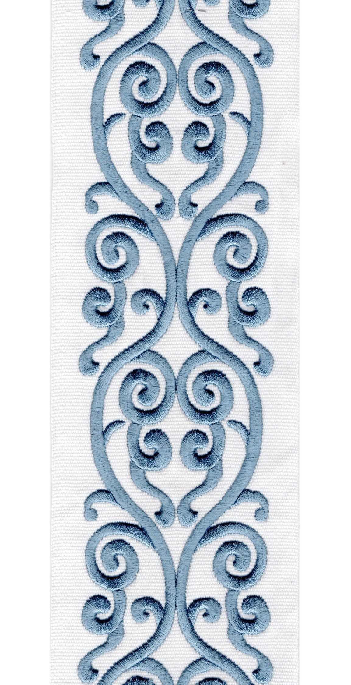 Ivory Blue 4 Inch Wide Cotton Canvas Scroll Trim Tape, Embroidered Look ...
