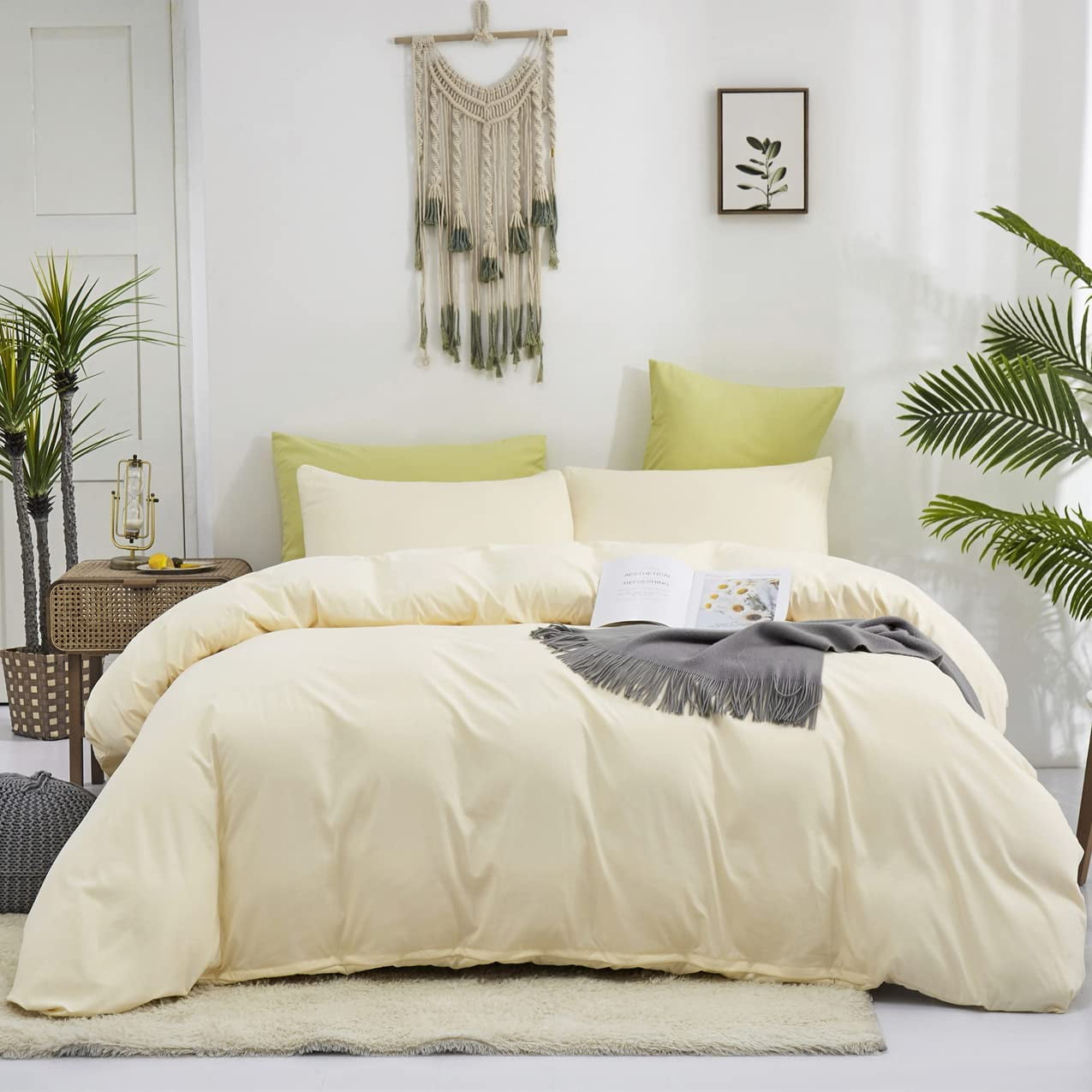 Ivory Blue Boho Comforter Set Queen Mixed Textures Jacquard Bedding Set ...