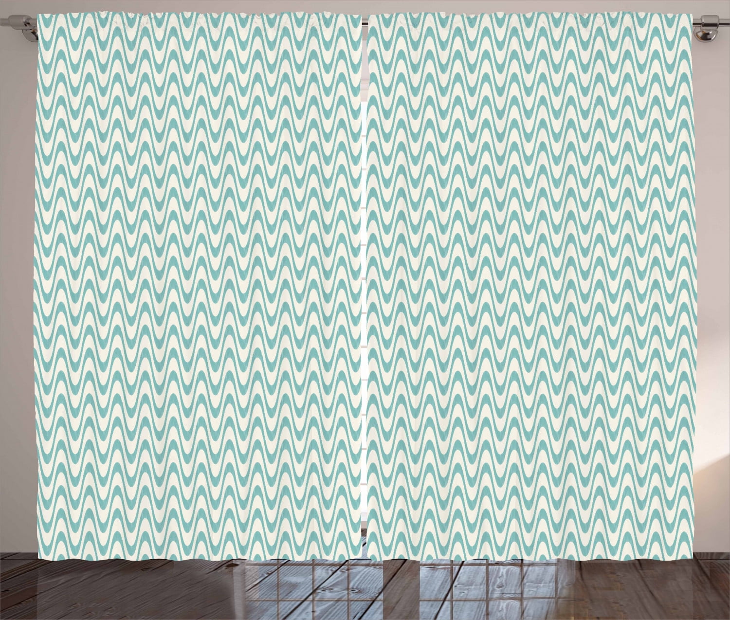 Ambesonne Ivory and Blue Curtains 2 Panel Set, Wavy Curved Lines, 108 ...