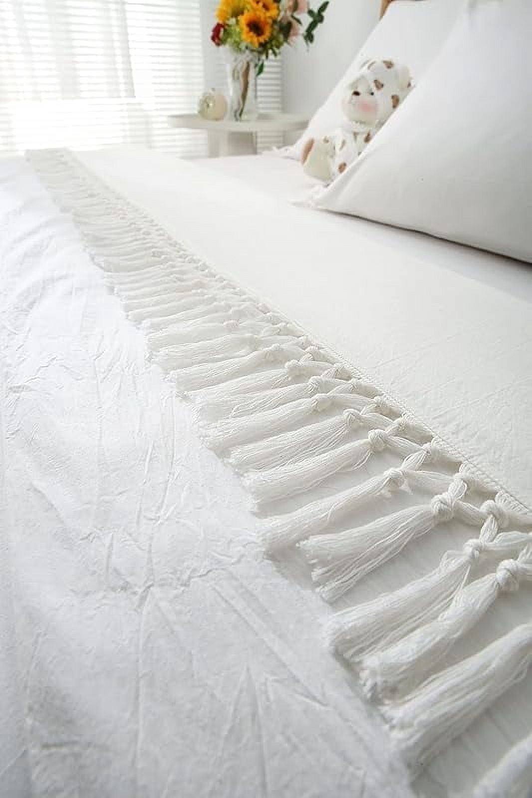 Ivory Boho Bed Flat Sheet with Tassels Top Sheet King Size or ...