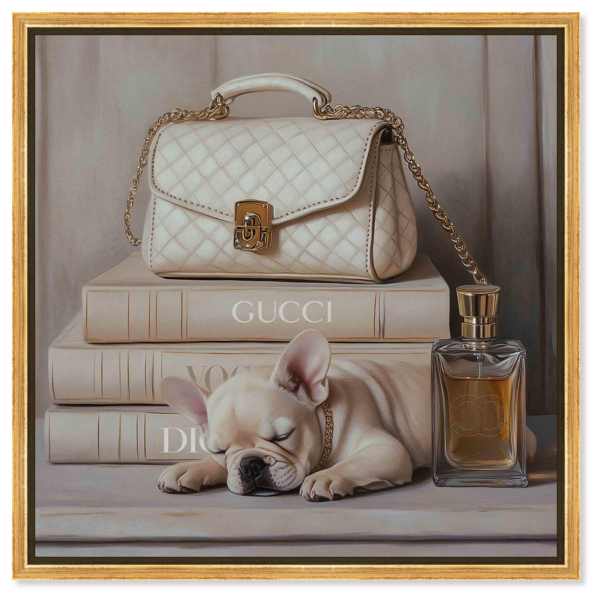 Ivory Books and Frenchie Canvas Fashion Art Prints by Art Remedy, Gold ...