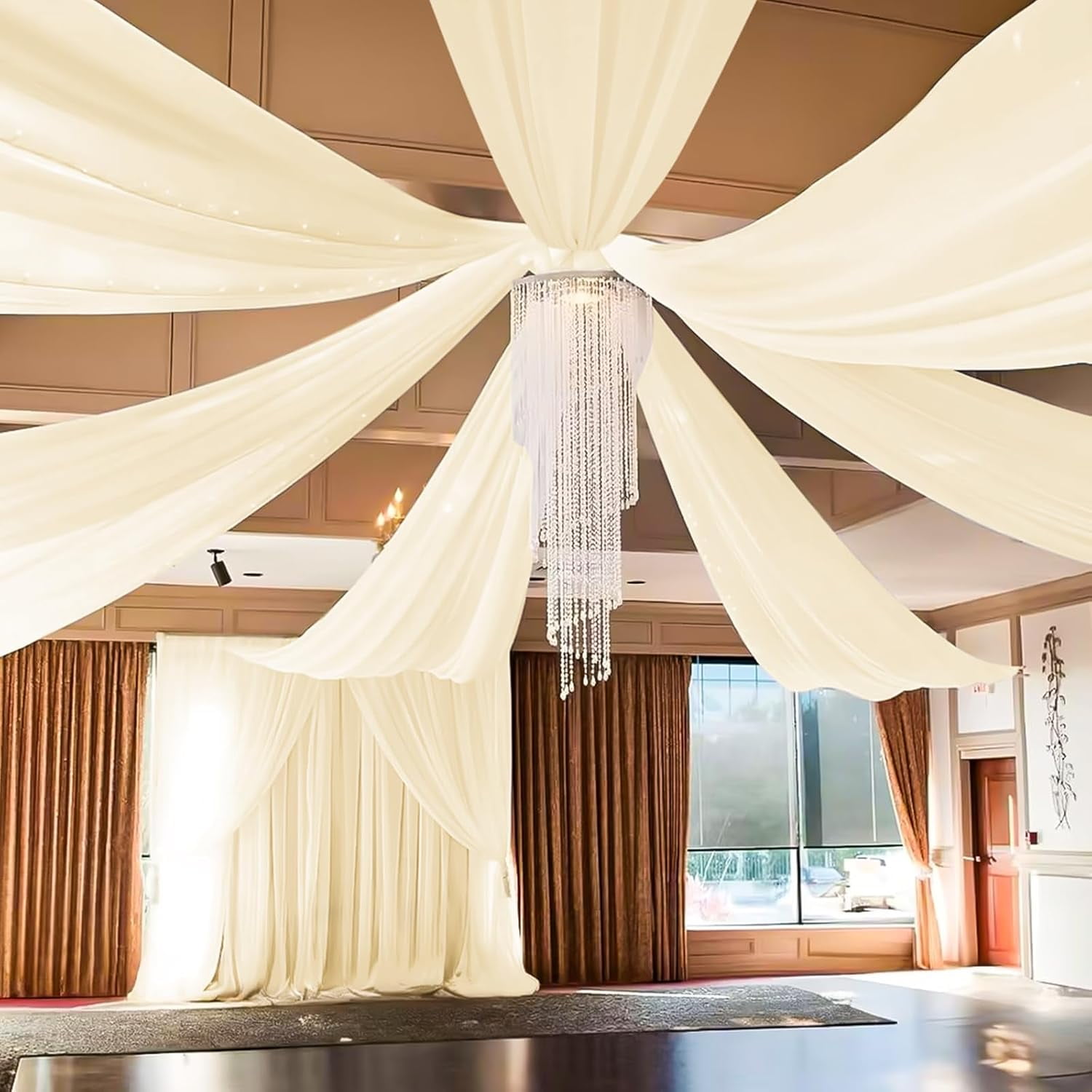 Ivory Ceiling Drapes with 6 Panels for Weddings, Cheesecloth Sheer Fabric for Draping ...