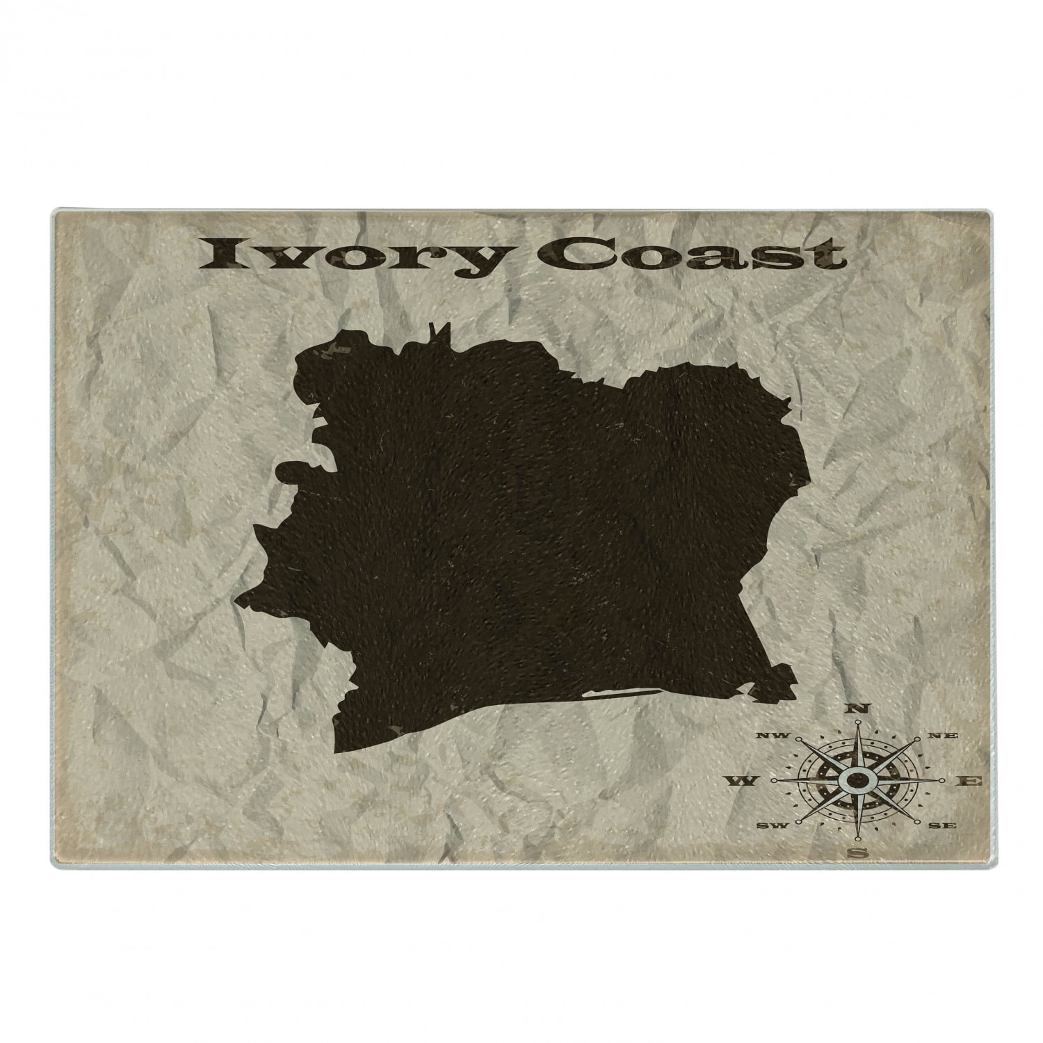 Ivory Coast Cutting Board, Grunge Style Old Map with Crumpled Paper ...