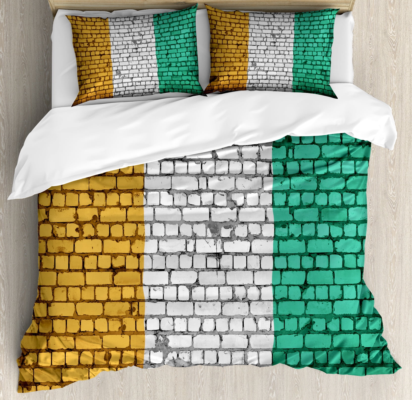 Ivory Coast Duvet Cover Set, Abstract Old Brick Wall with Country Flag ...