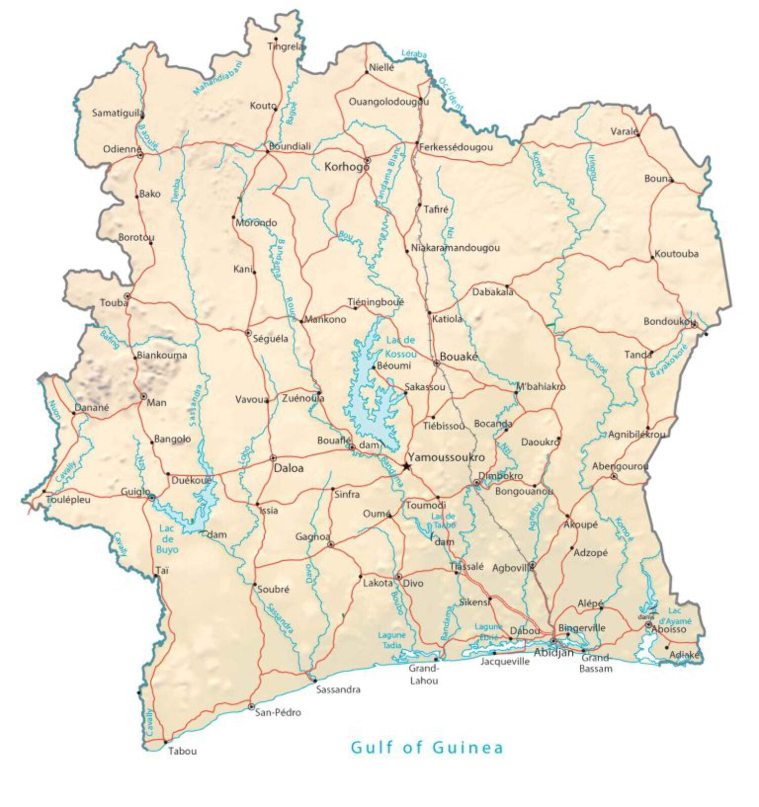 Ivory Coast Physical Map GLOSSY POSTER PICTURE PHOTO PRINT BANNER ...