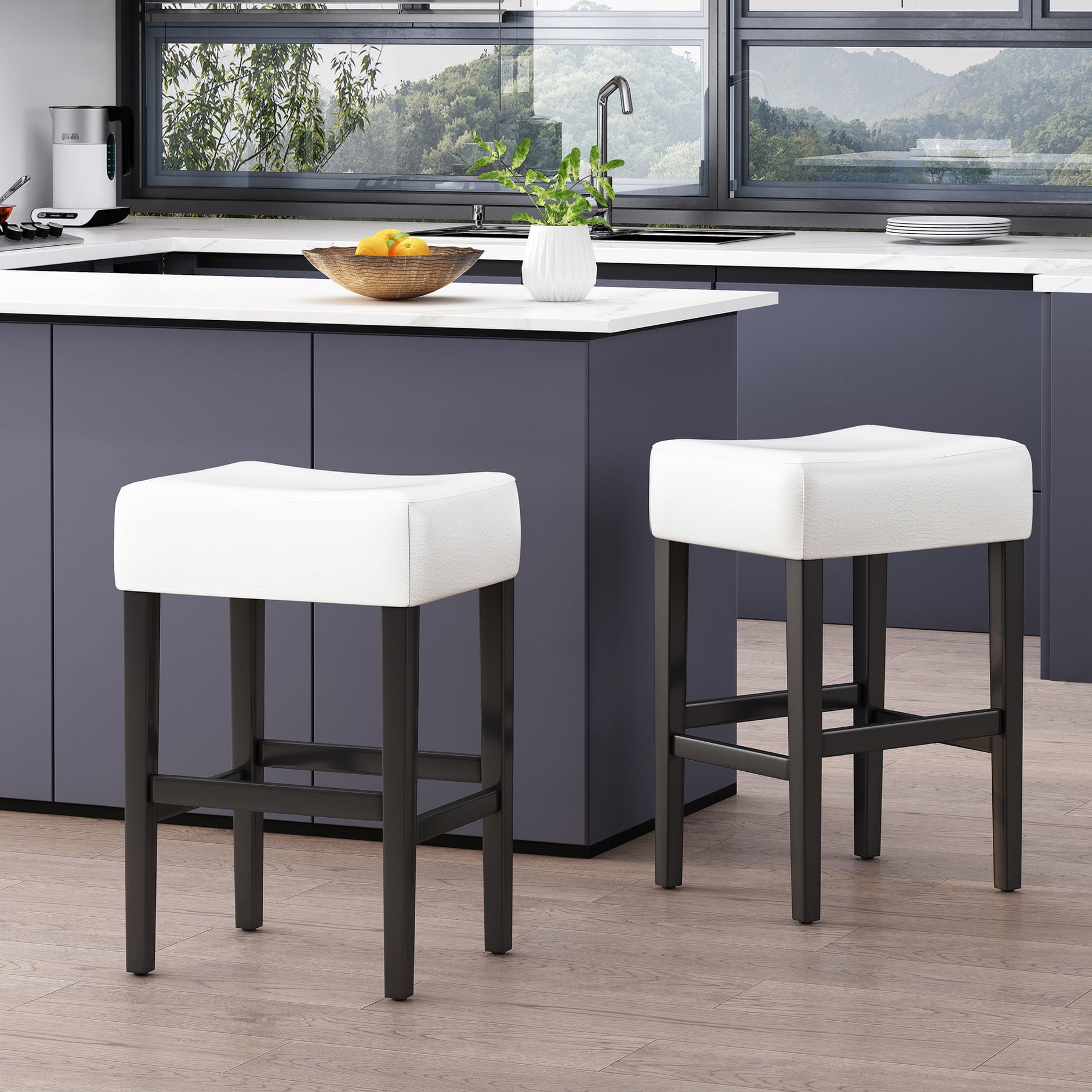 Ivory Counter Stools | Transition from Kitchen to Living Area | Leather ...