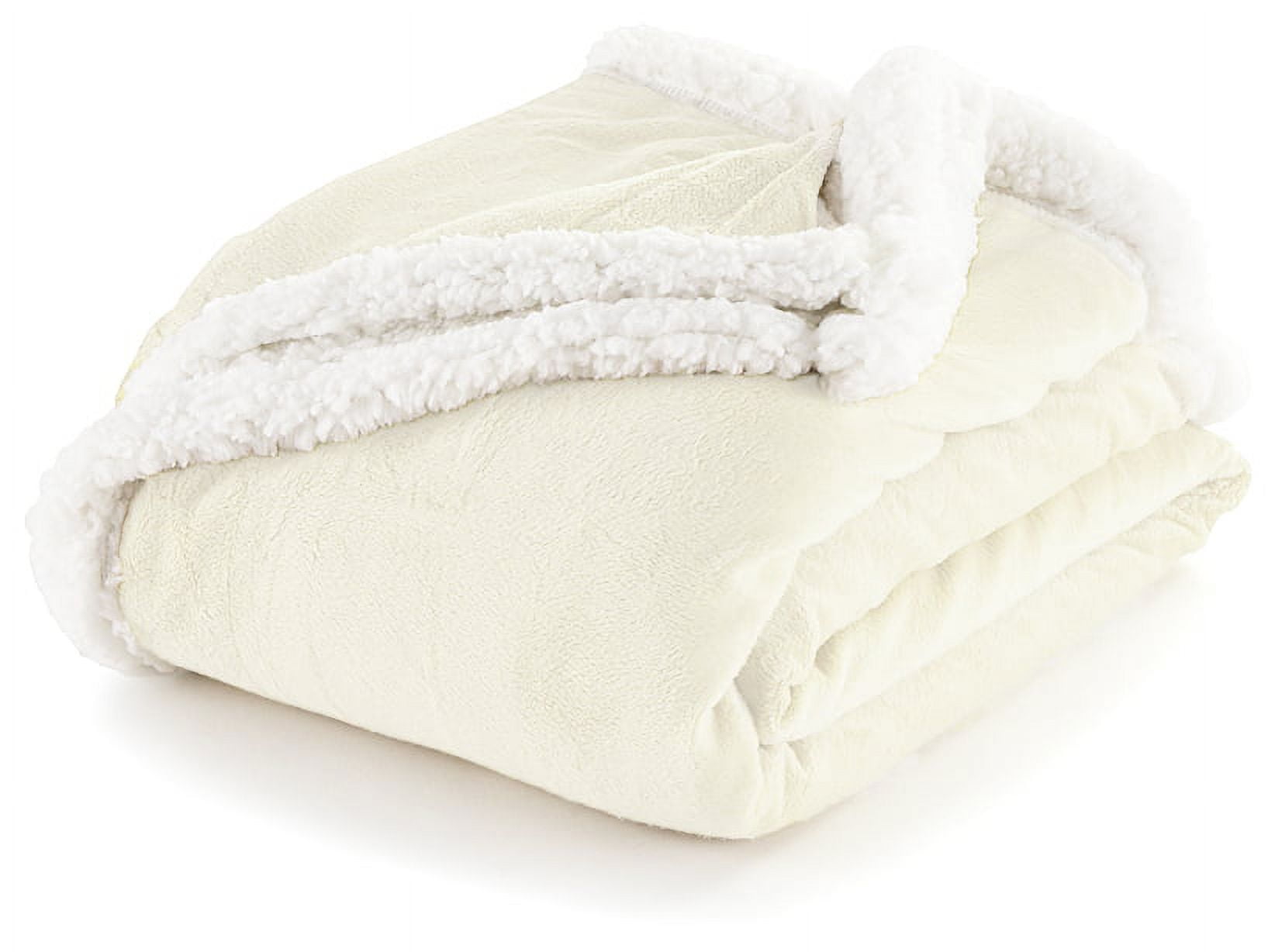 Ivory Cream and White Sherpa Plush Fleece Throw Blanket: Reversible, 50 ...