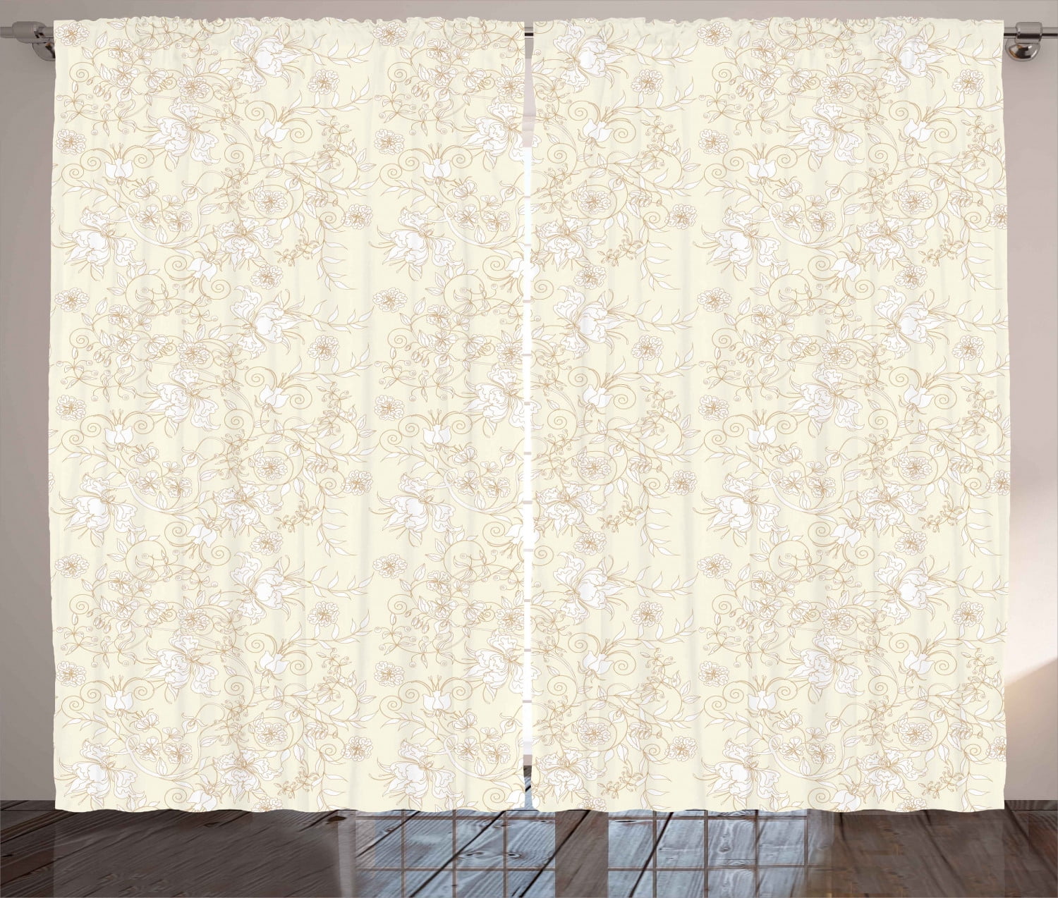 Ambesonne Ivory Curtains 2 Panel Set, Floral Branches Botanical, 108" x ...