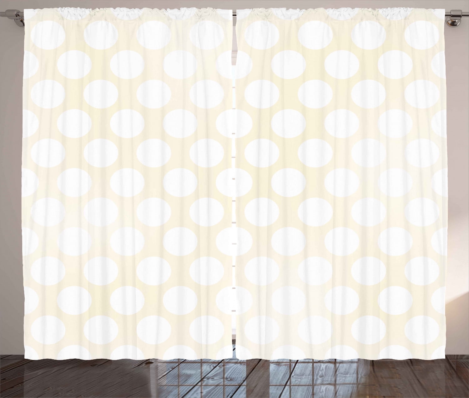 Ambesonne Ivory Curtains 2 Panel Set, Large Polka Dots Circles, 108" x ...