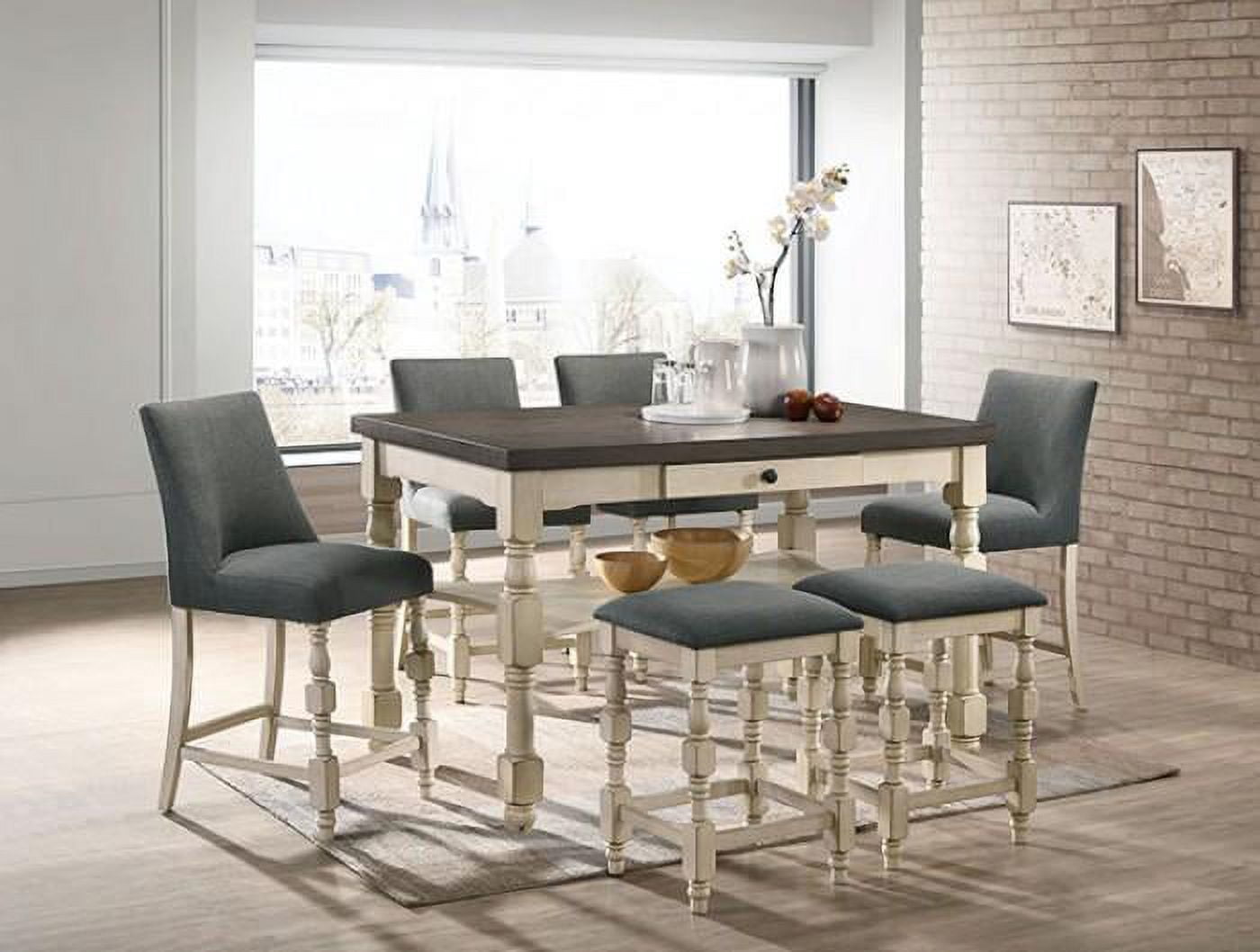 Ivory & Dark Gray Solid Wood Counter Table Set 5pcs FOA CM3979PT ...