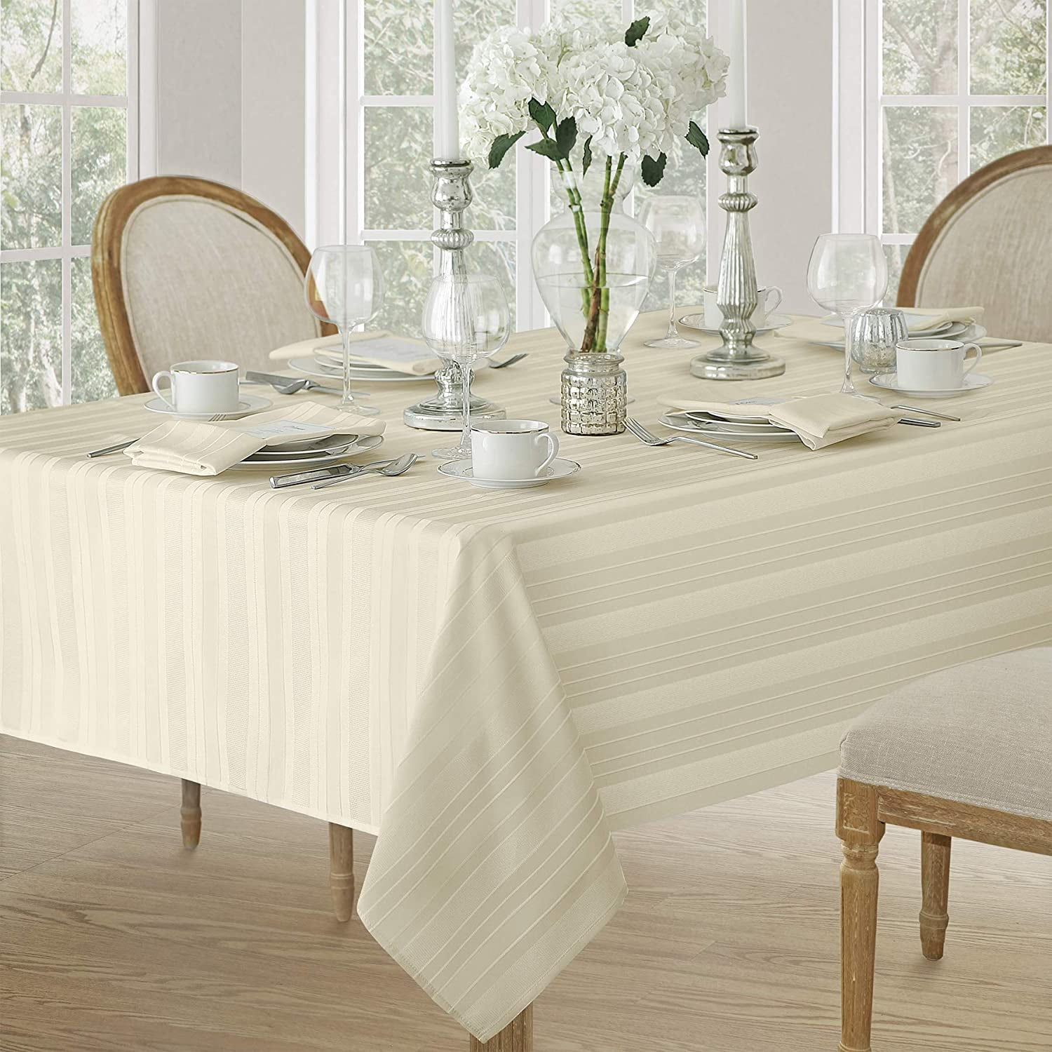Ivory Denley Woven Textured Satin Stripe 60 x 120 inch Rectangle Fabric ...