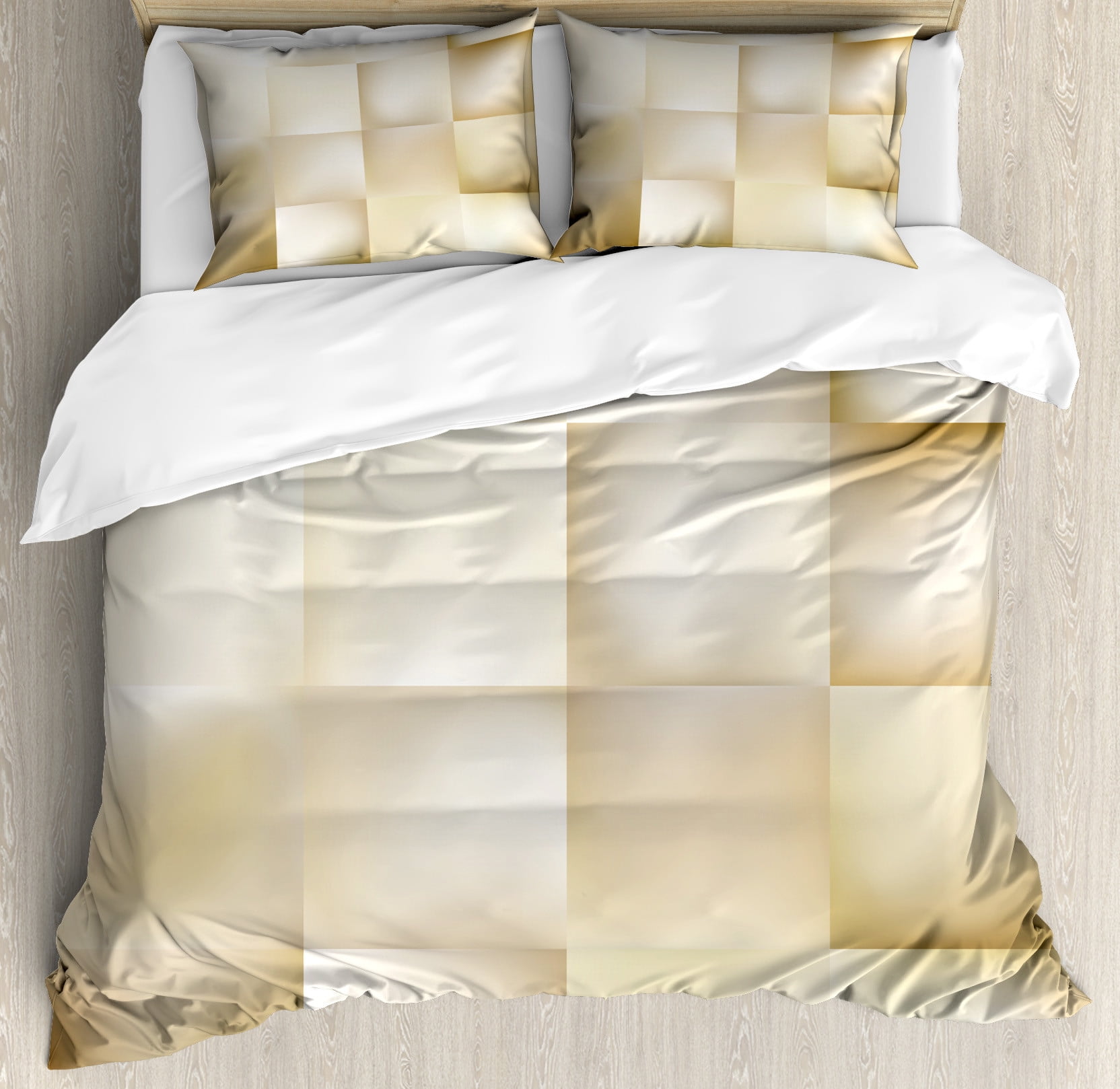 Ivory Duvet Cover Set, Abstract Square Shaped Geometric Fractal Pattern ...