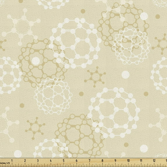 Ambesonne Ivory Fabric by the Yard Upholstery, Science Molecule Motif ...