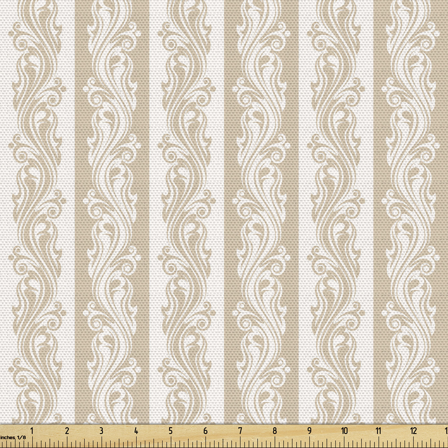 Ivory Fabric by the Yard, Victorian Swirls in Striped Pattern Baroque ...