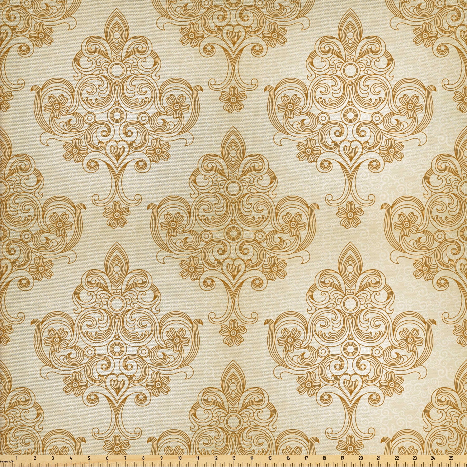 Ambesonne Vintage Fabric by the Yard Upholstery, Baroque Curved Flowers ...